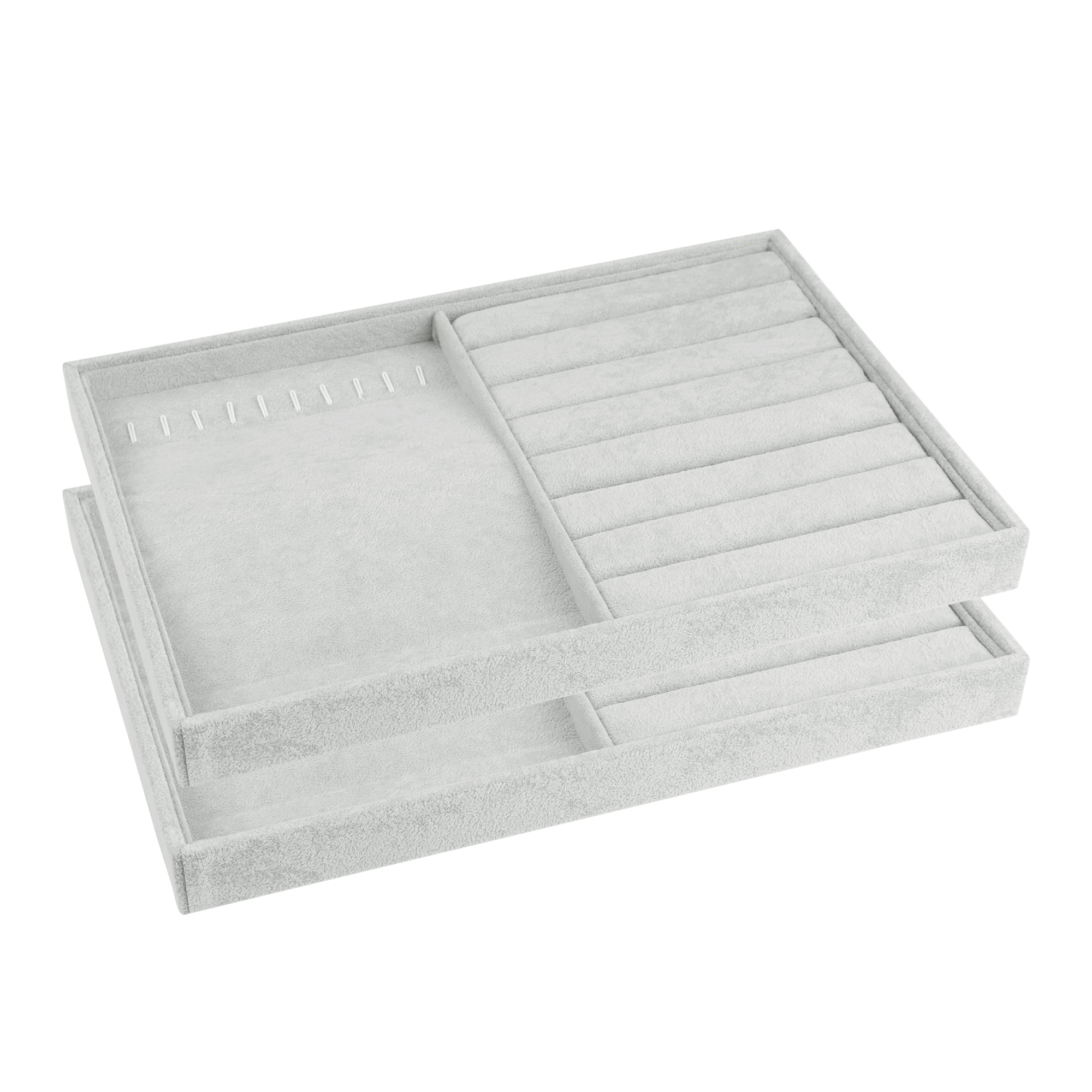 Unique Bargains Set of 2 Stackable Velvet Jewelry Organizer Trays with ...
