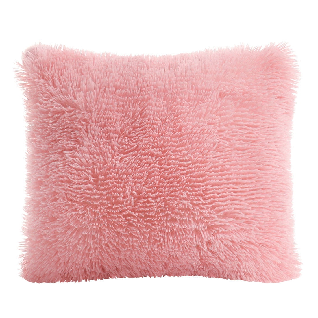 Unique Bargains Shaggy Soft Decorative Throw Pillow Cover Pink 24" x 24 ...