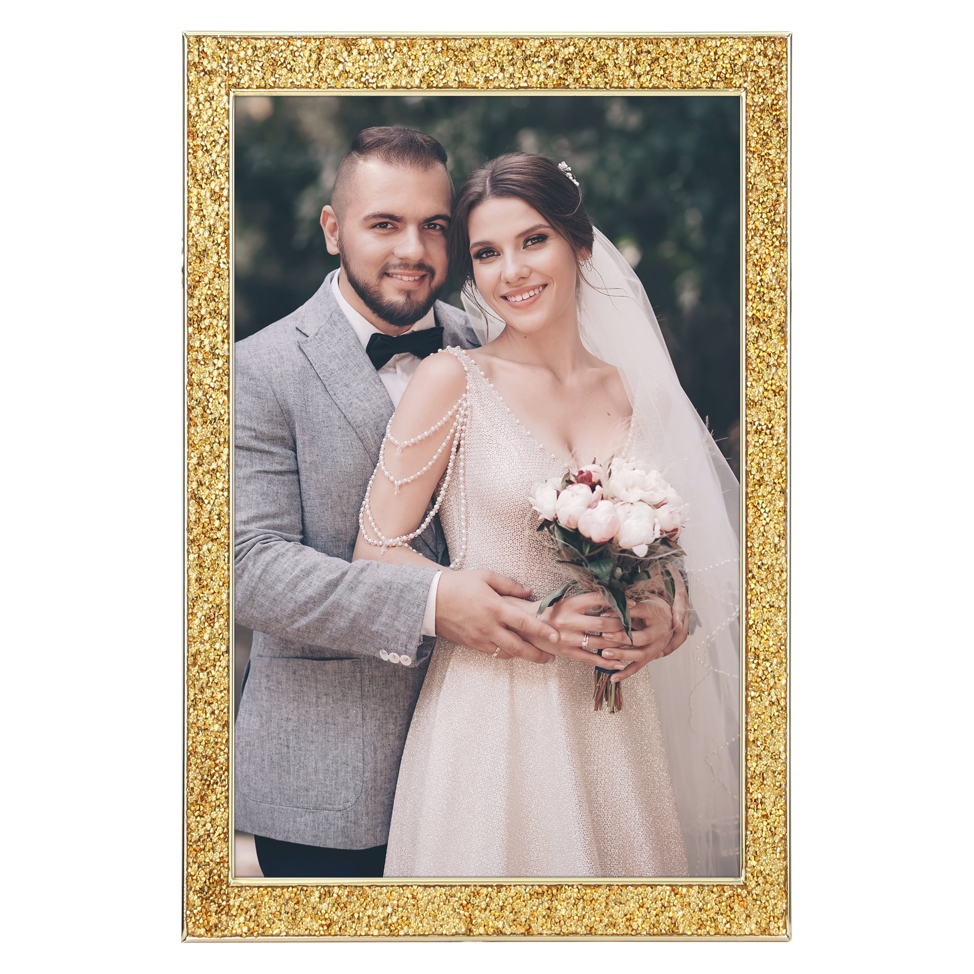 Unique Bargains Shiny Picture Frames Metal Gift Photo Frame with Real ...