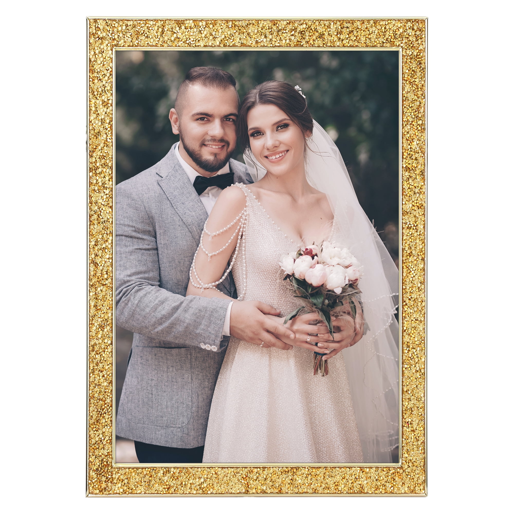 Unique Bargains Shiny Picture Frames Metal Gift Photo Frame with Real ...