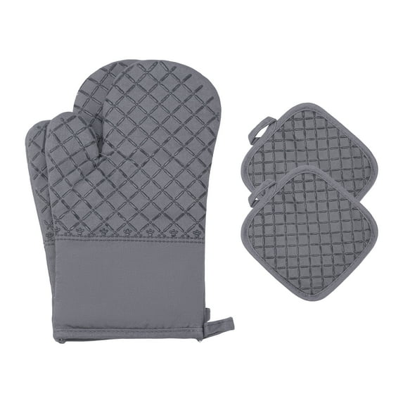 Unique Bargains Silicone Cotton Heat-Resistant 2 Pcs Kitchen Mitts Gray ...