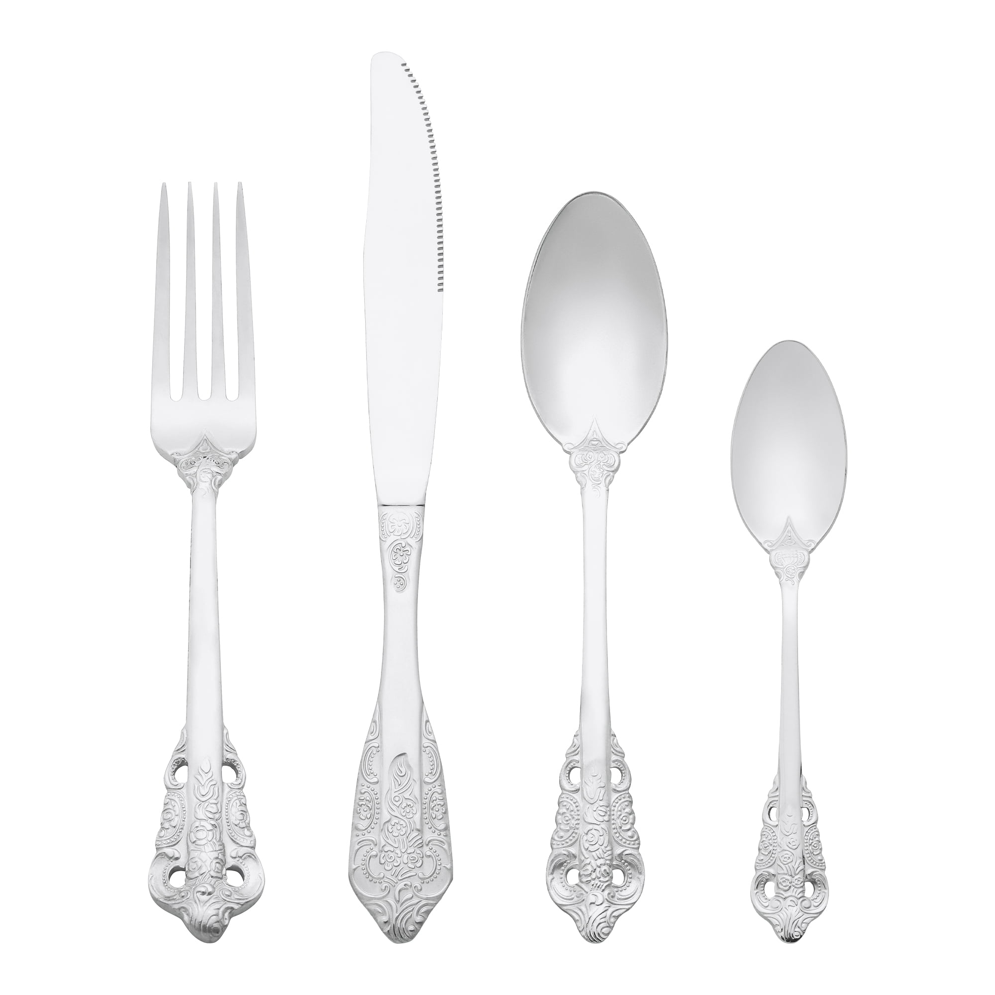 Unique Bargains Silverware Set Stainless Steel Flatware Silver 4 Pcs ...