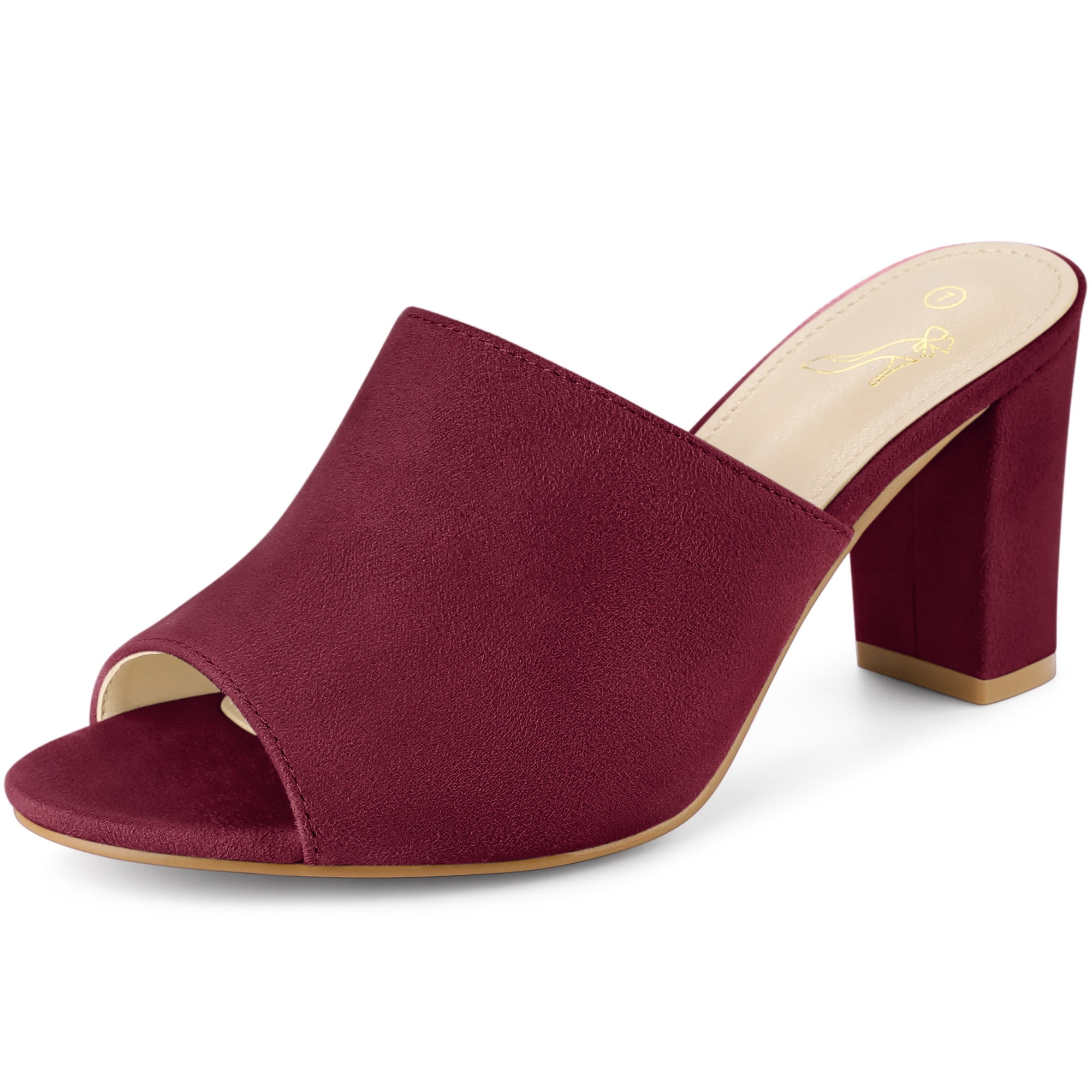 Unique Bargains Slide Heels Mules Slip On Block Heel Sandals For Women Burgundy 7