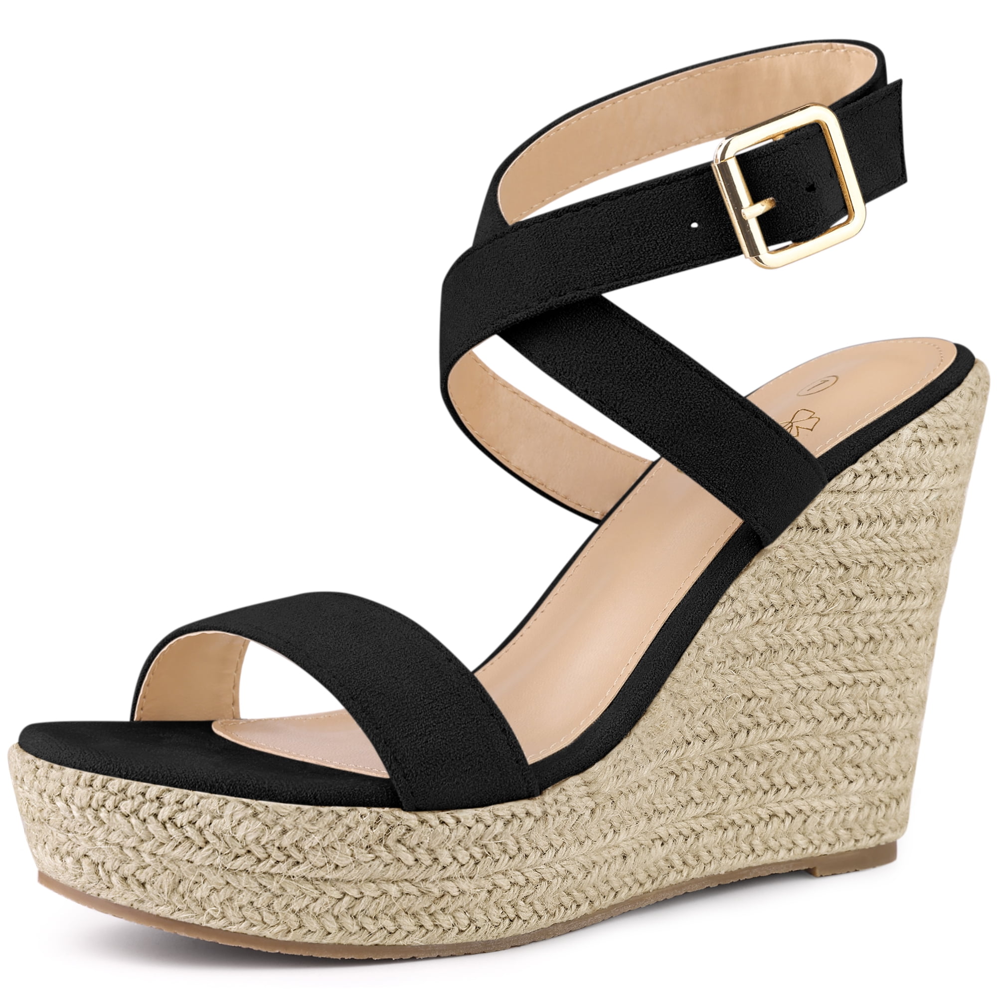 Unique Bargains Slingback Crisscross Espadrille Wedge Heels Sandals for ...