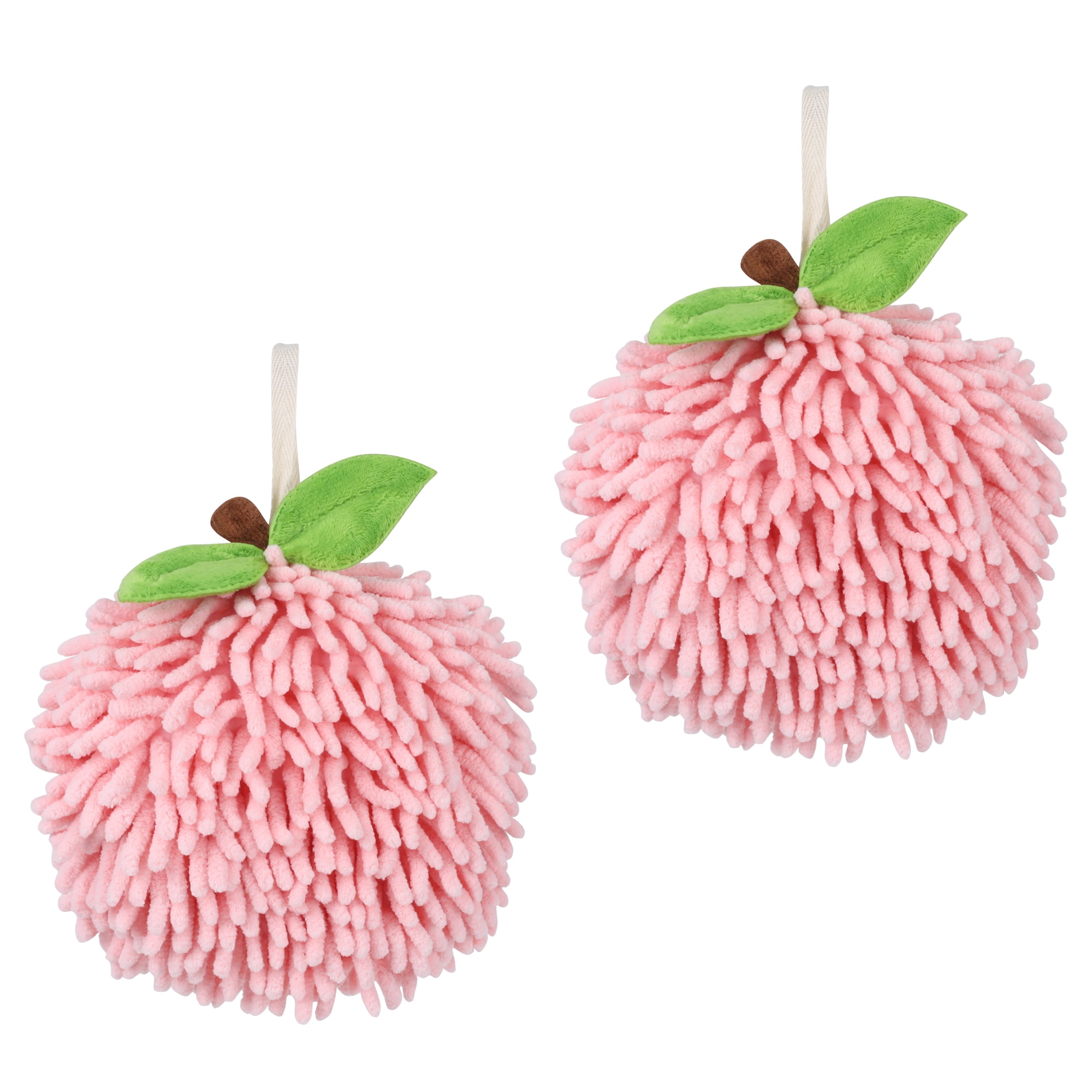Unique Bargains Soft Absorbent Fluffy Chenille Ball Hand Towels Pink 2 ...