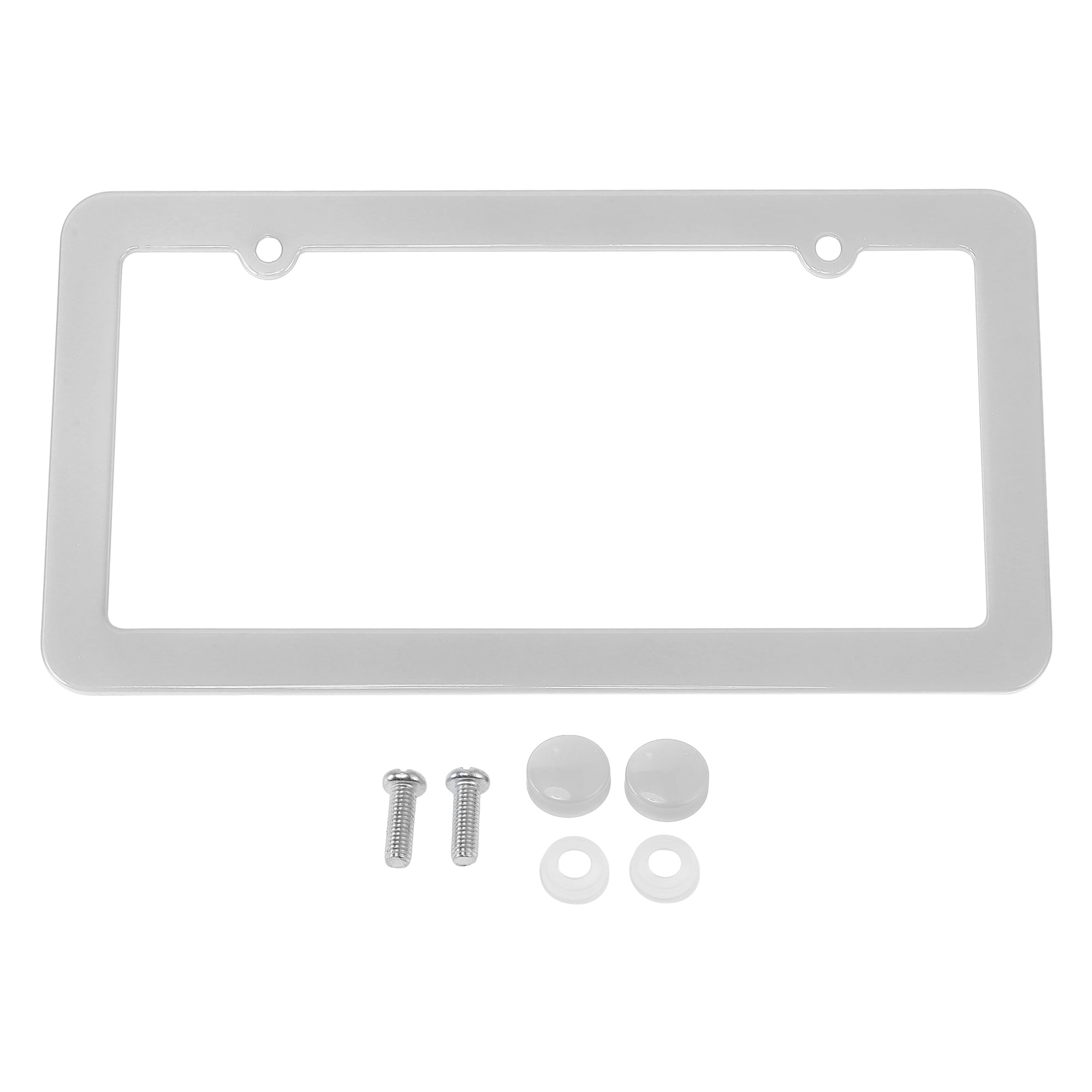 Unique Bargains Stainless License Plate Frame With Screws Caps 2 Hole ...