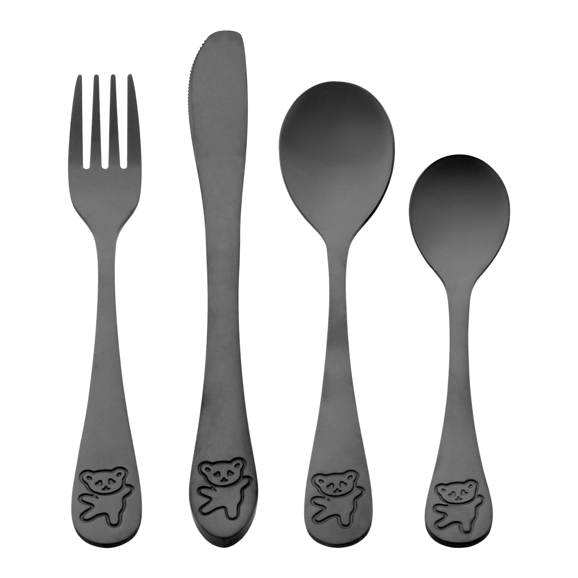 Unique Bargains Stainless Steel Flatware Set with Knife Black 4 Pcs ...
