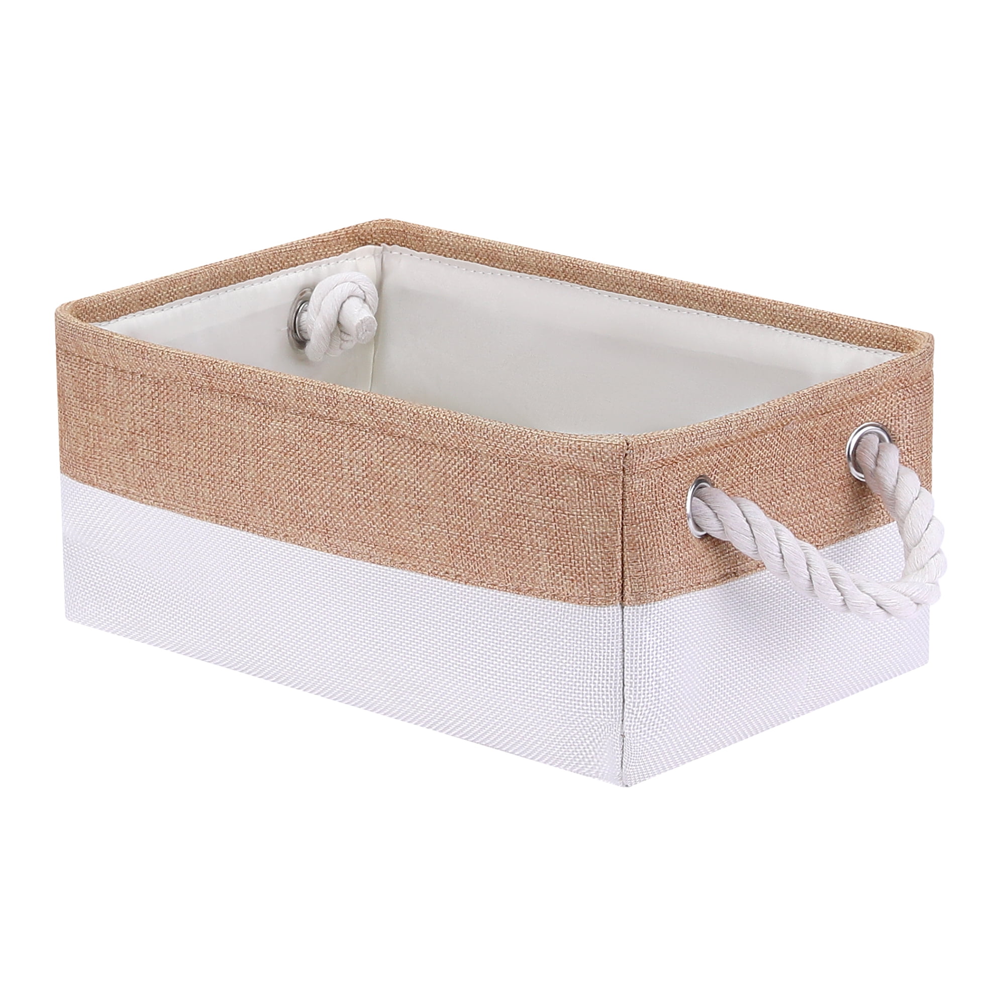 Unique Bargains Storage Bin with Handle Fabric Cube Beige/Brown 12.5*8. ...
