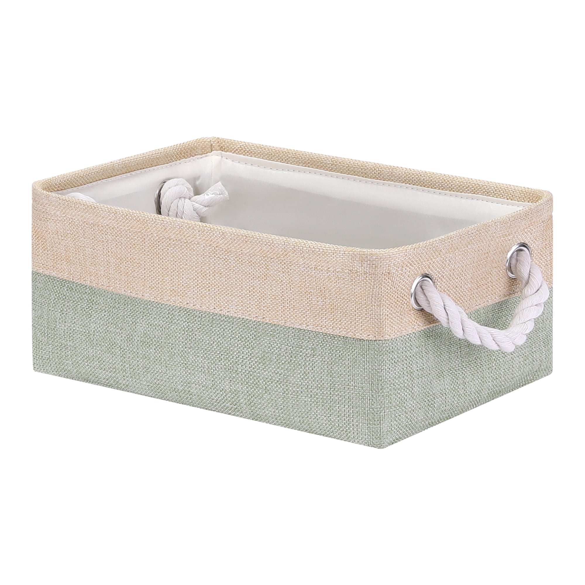 Unique Bargains Storage Bin with Handle Fabric Cube Green/Beige 12.5*8. ...