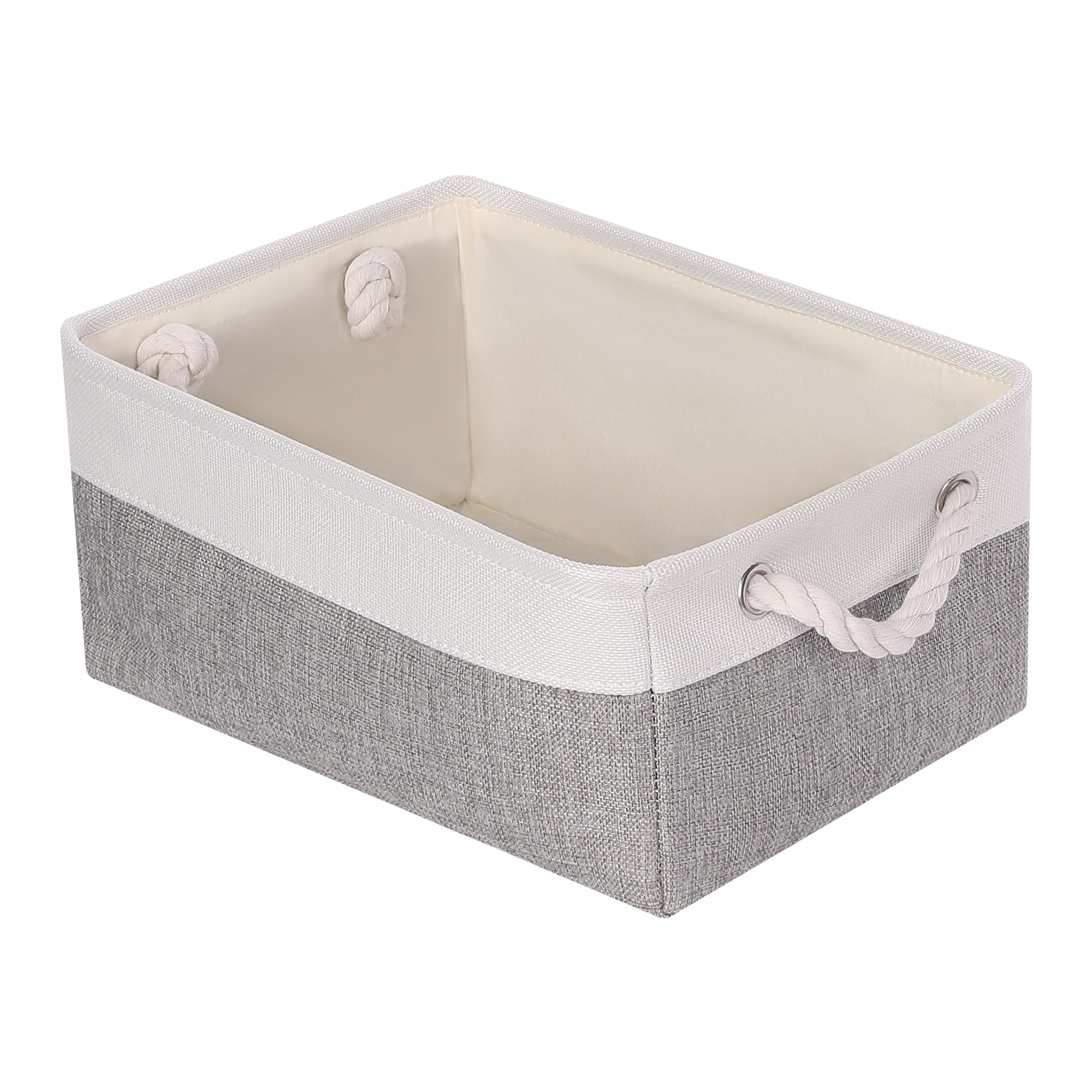 Unique Bargains Storage Bin with Handle Fabric Cube Grey/White 14*10*6 ...