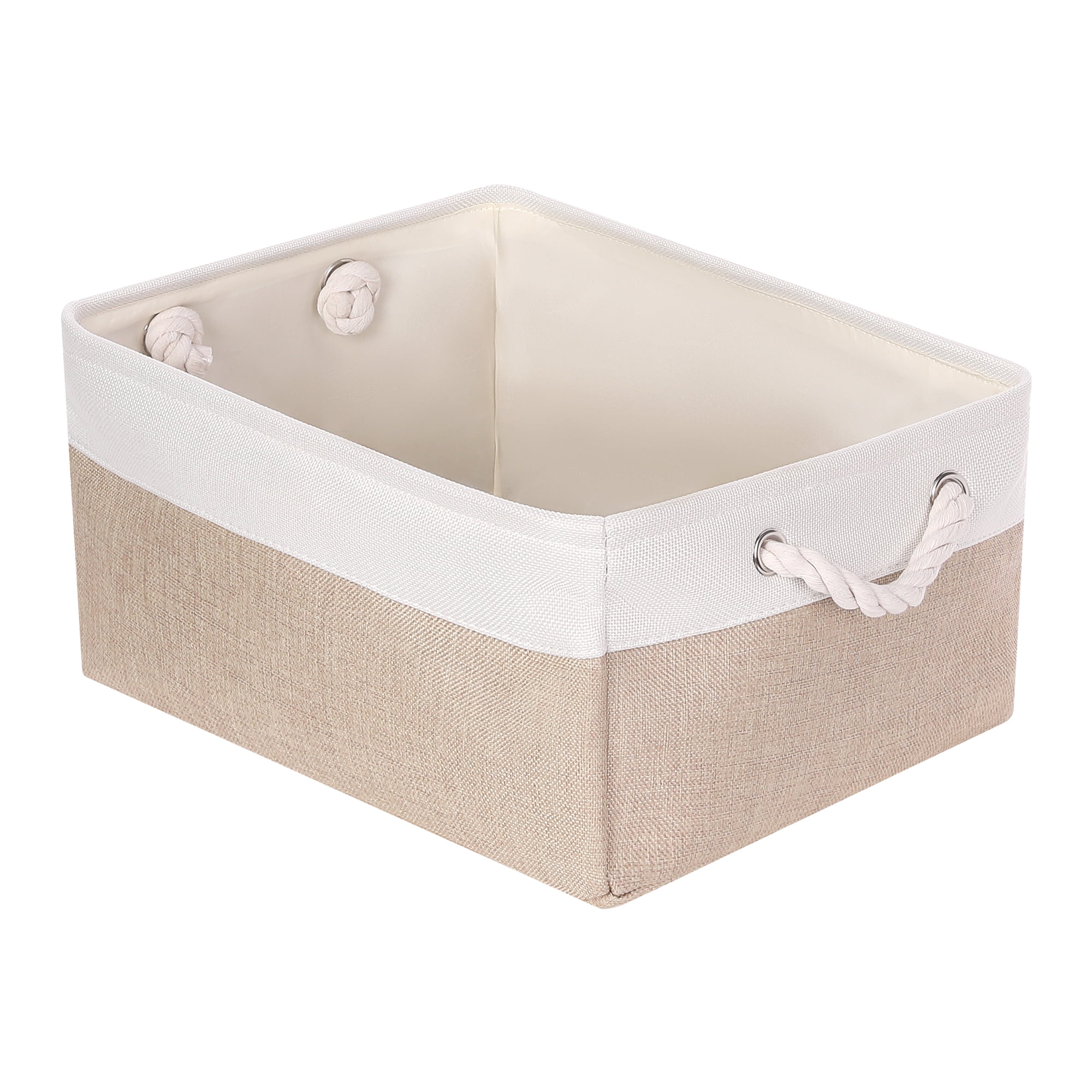 Unique Bargains Storage Bin with Handle Fabric Cube Khaki/White 16*12.5 ...