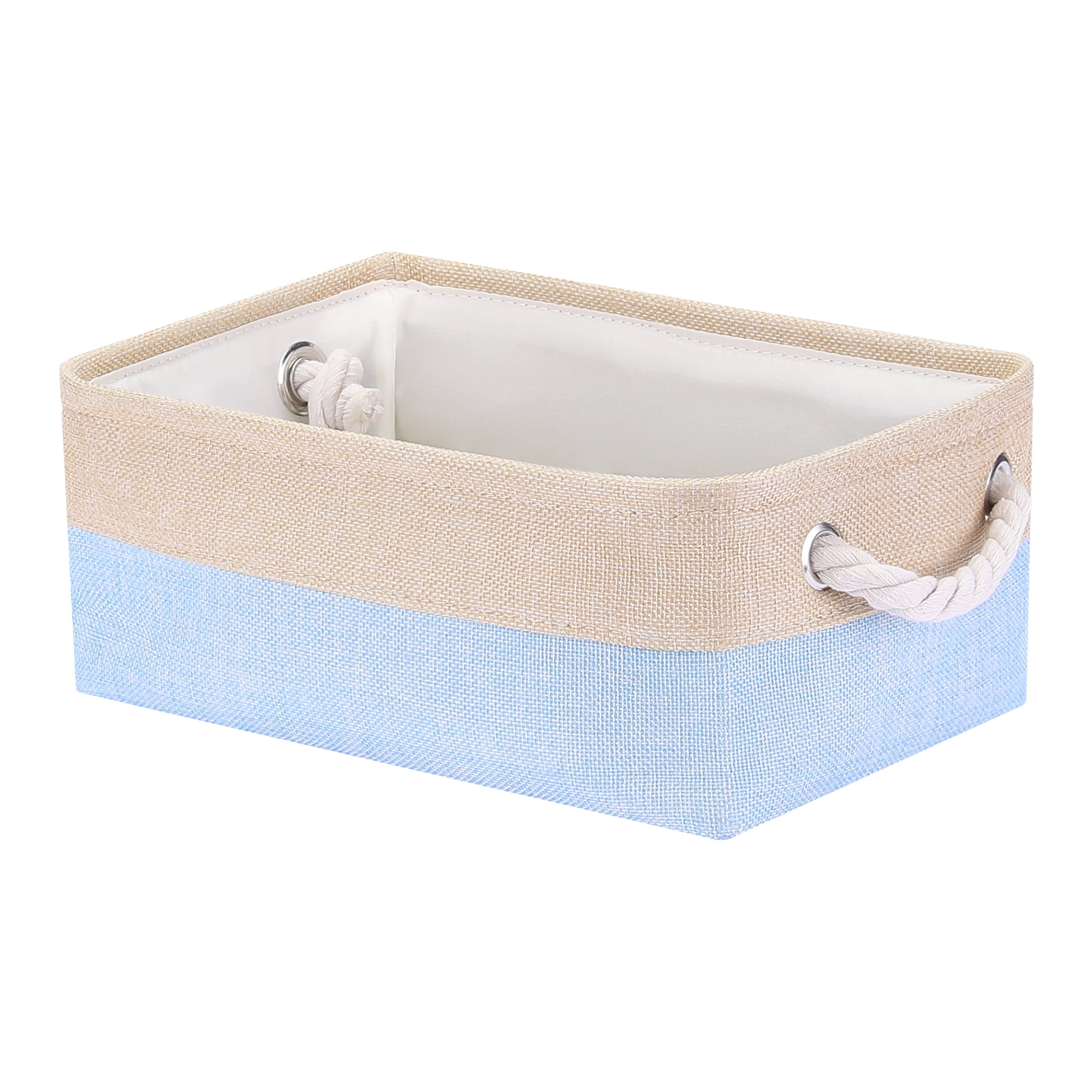 Unique Bargains Storage Bin with Handle Fabric Cube Light Blue/Brown 12 ...