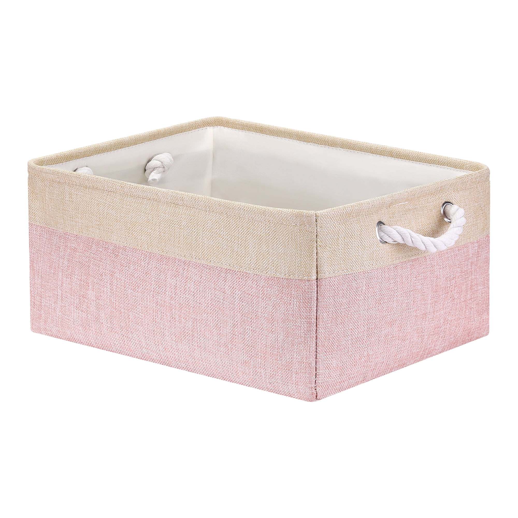 Unique Bargains Storage Bin with Handle Fabric Cube Pink/Beige 16*12.5 ...