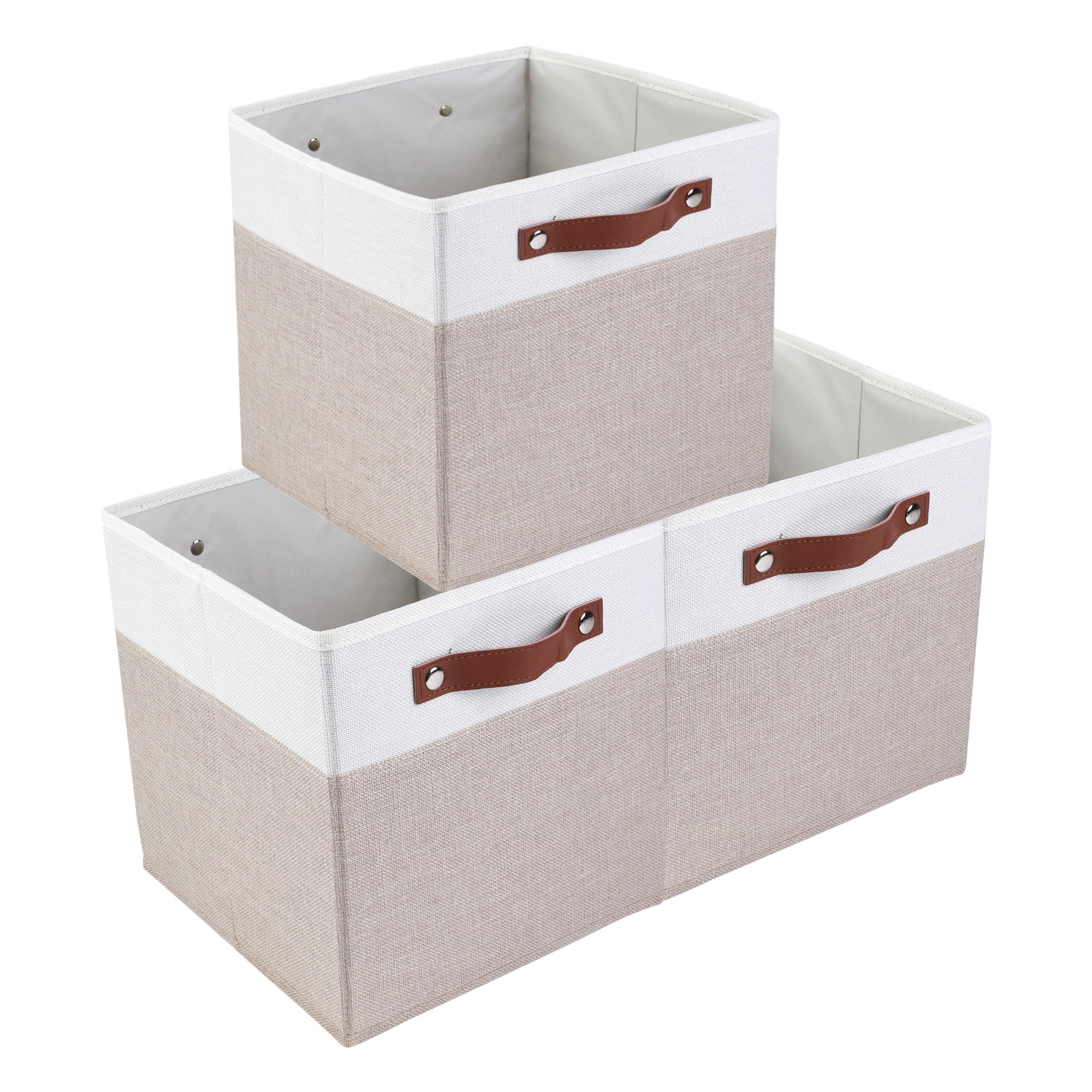 Unique Bargains Storage Cube Fabric Storage Bin with Handles Khaki 13* ...