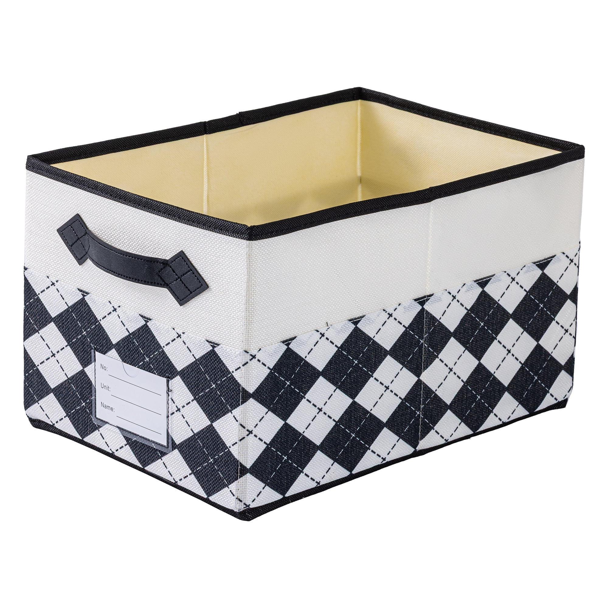 Unique Bargains Storage Cube Printed Fabric Basket with Handle Black 17 ...