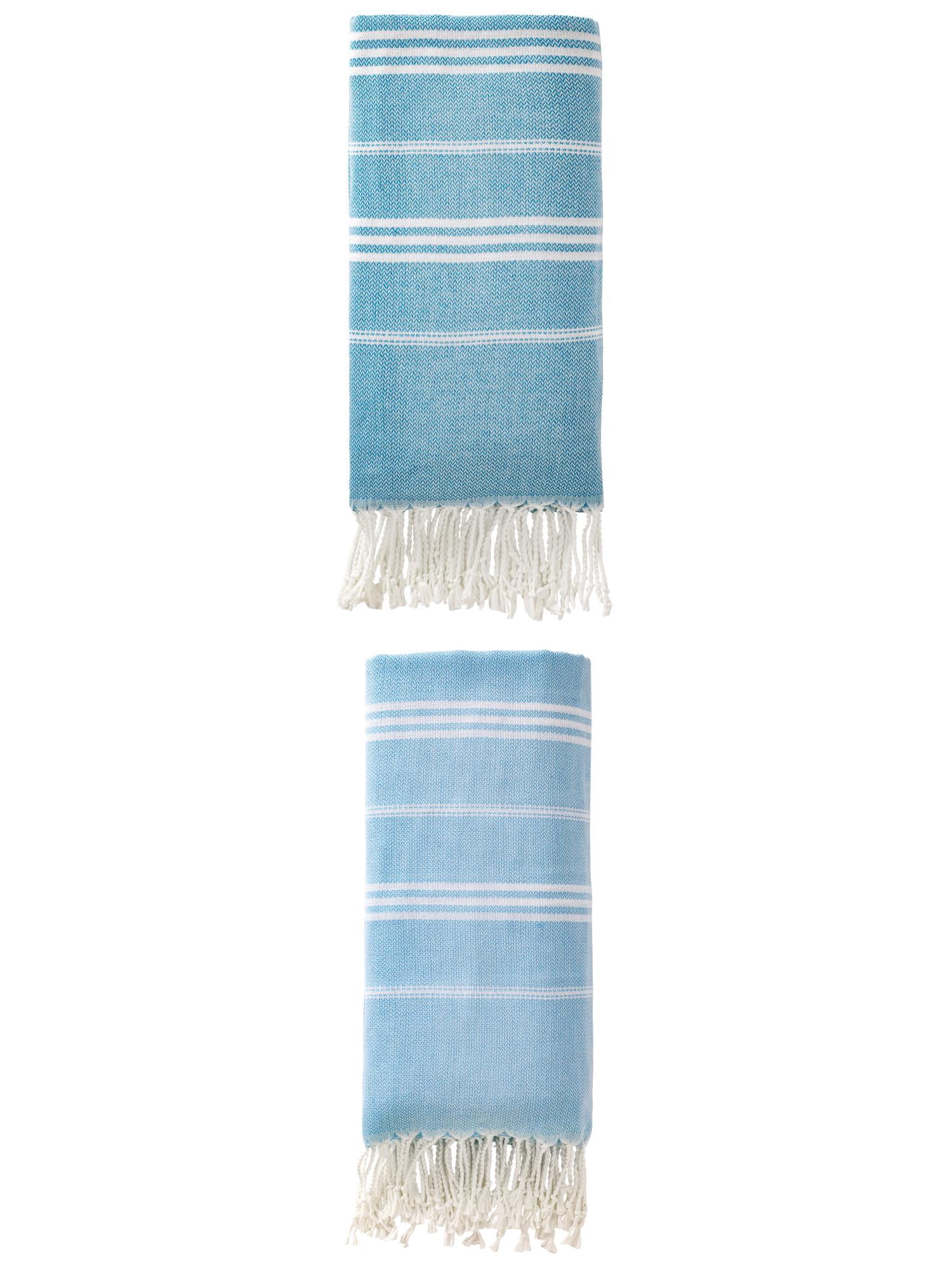 Unique Bargains Stripe Turkish Sand Free Beach Towel 2 Pack Blue/Light ...