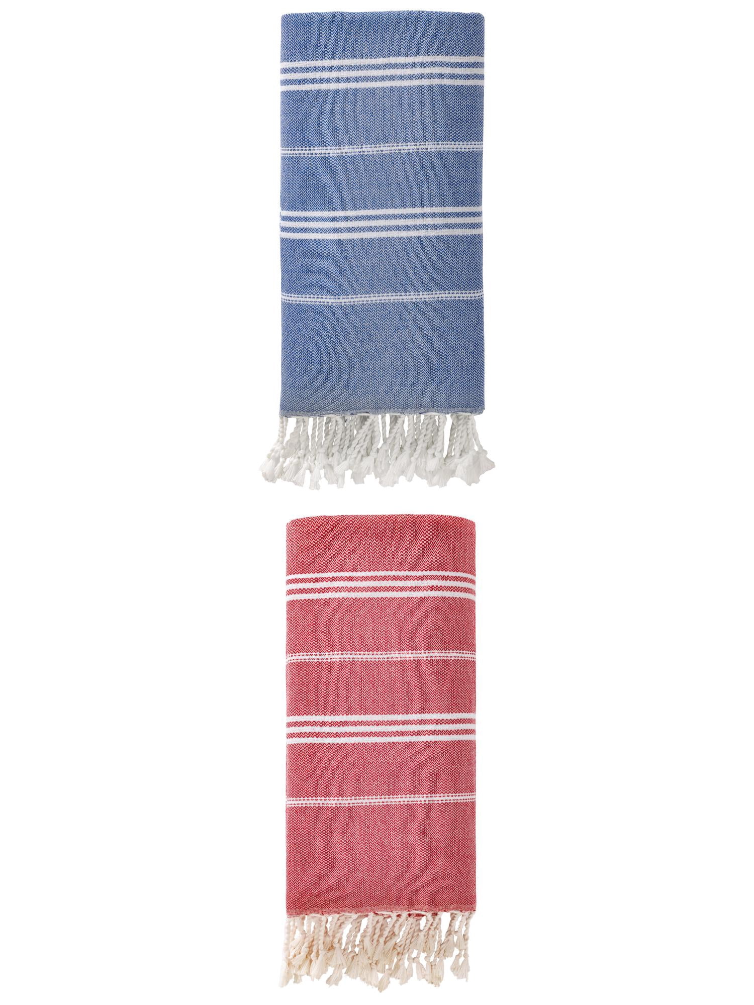 Unique Bargains Stripe Turkish Sand Free Towel 2 Pack Royal Blue/Red 71 ...