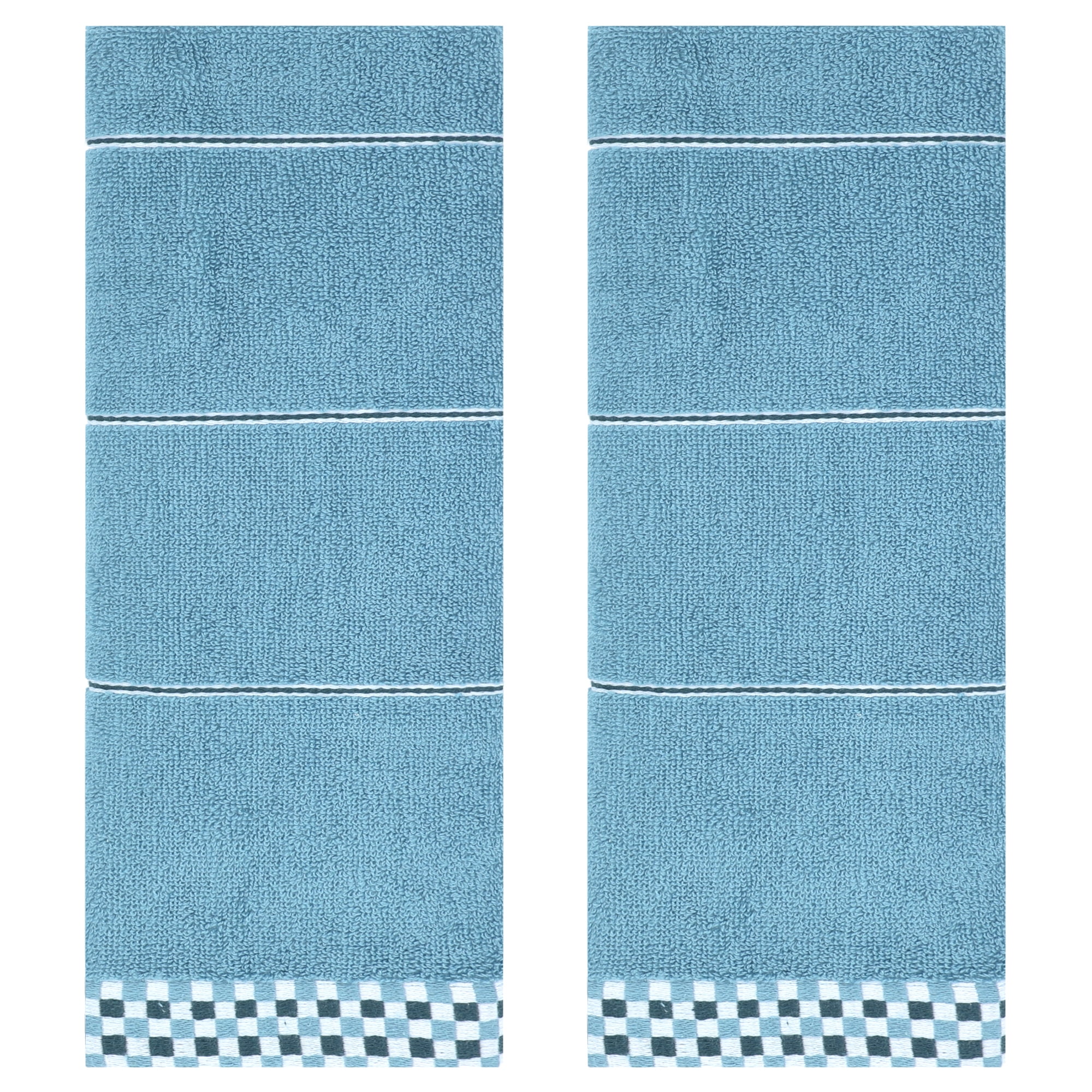 Unique Bargains Striped Checked Hand Towels Absorbent Blue 2-Piece ...
