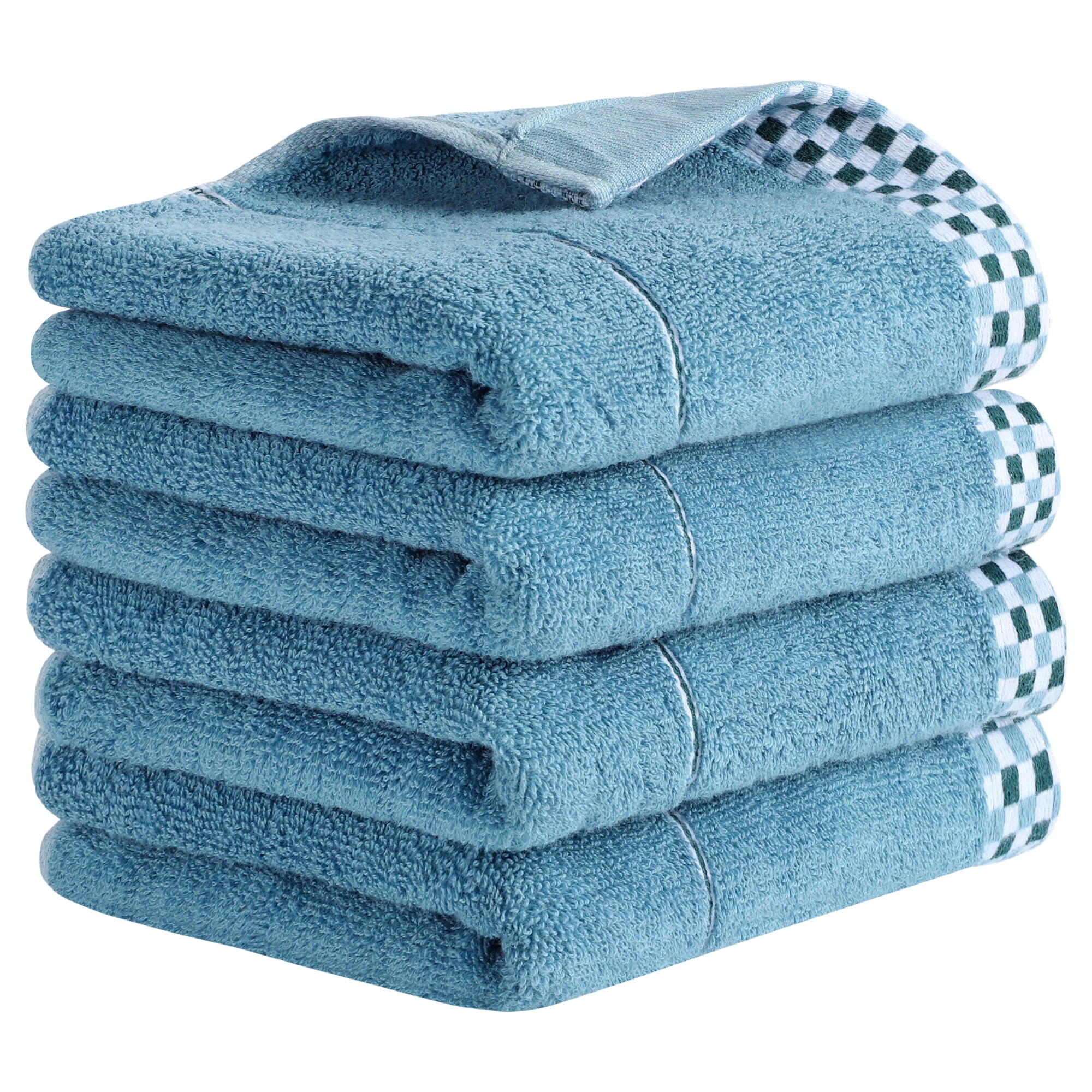 Unique Bargains Striped Checked Hand Towels Absorbent Blue 4-Piece ...