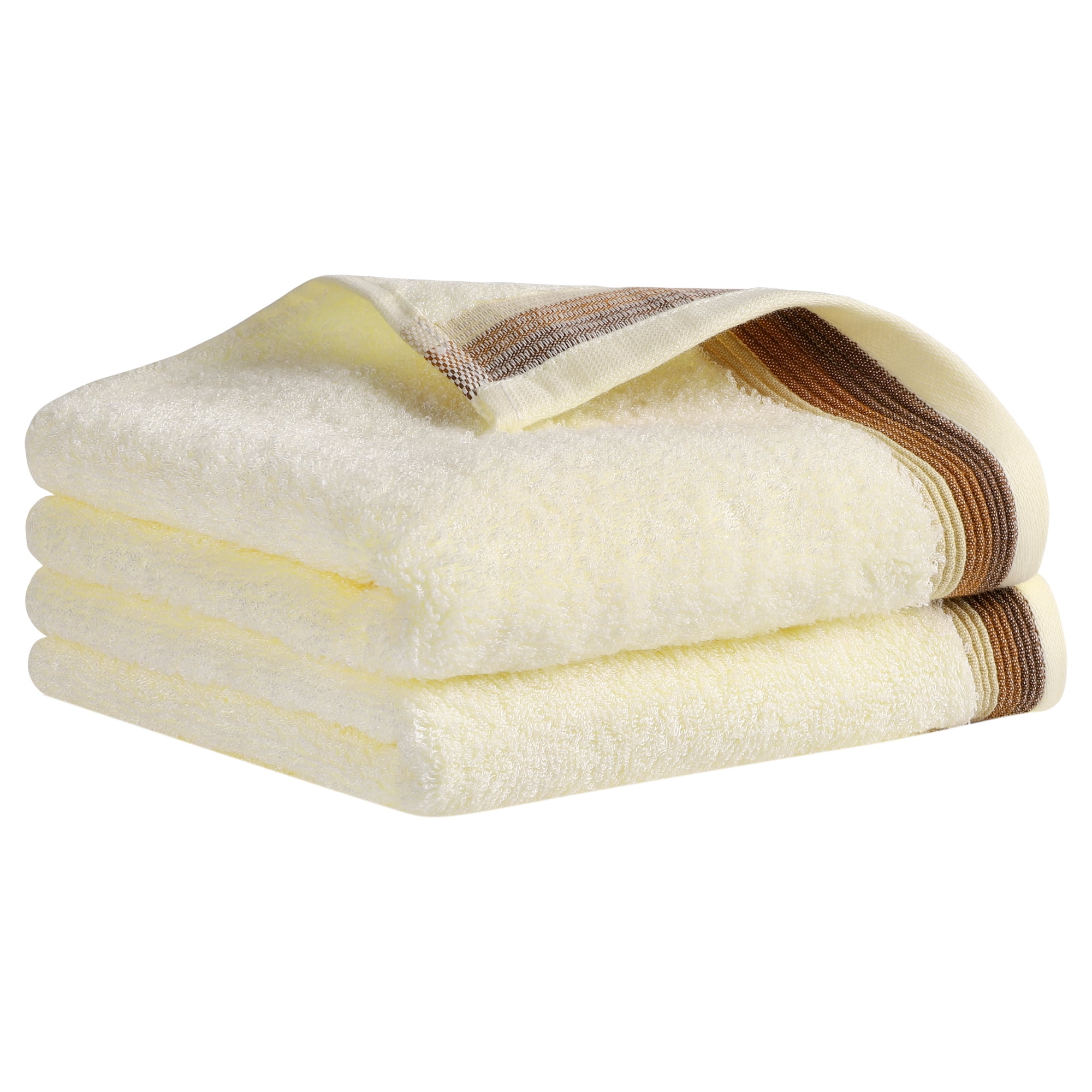 Unique Bargains Striped Pattern Absorbent Hand Towels Yellow 2-Piece 14 ...