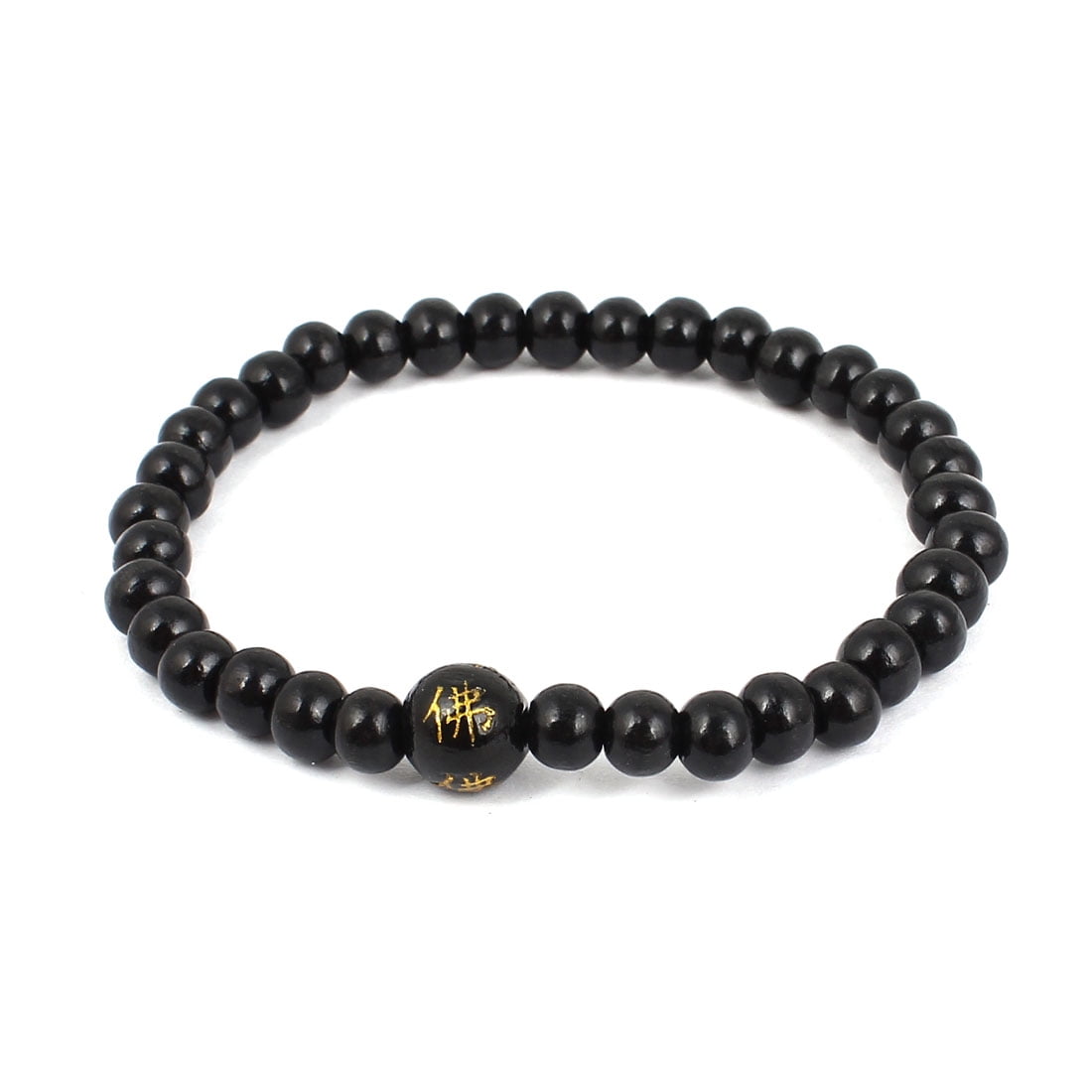 Unique Bargains Unisex Black Round Sandalwood 36 Beads Linked Elastic ...