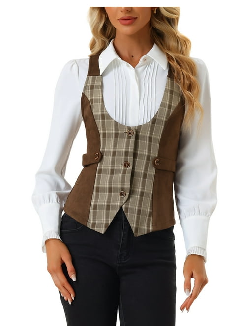 Unique Bargains Women's Retro Vest Button Front Sleeveless PU Faux ...