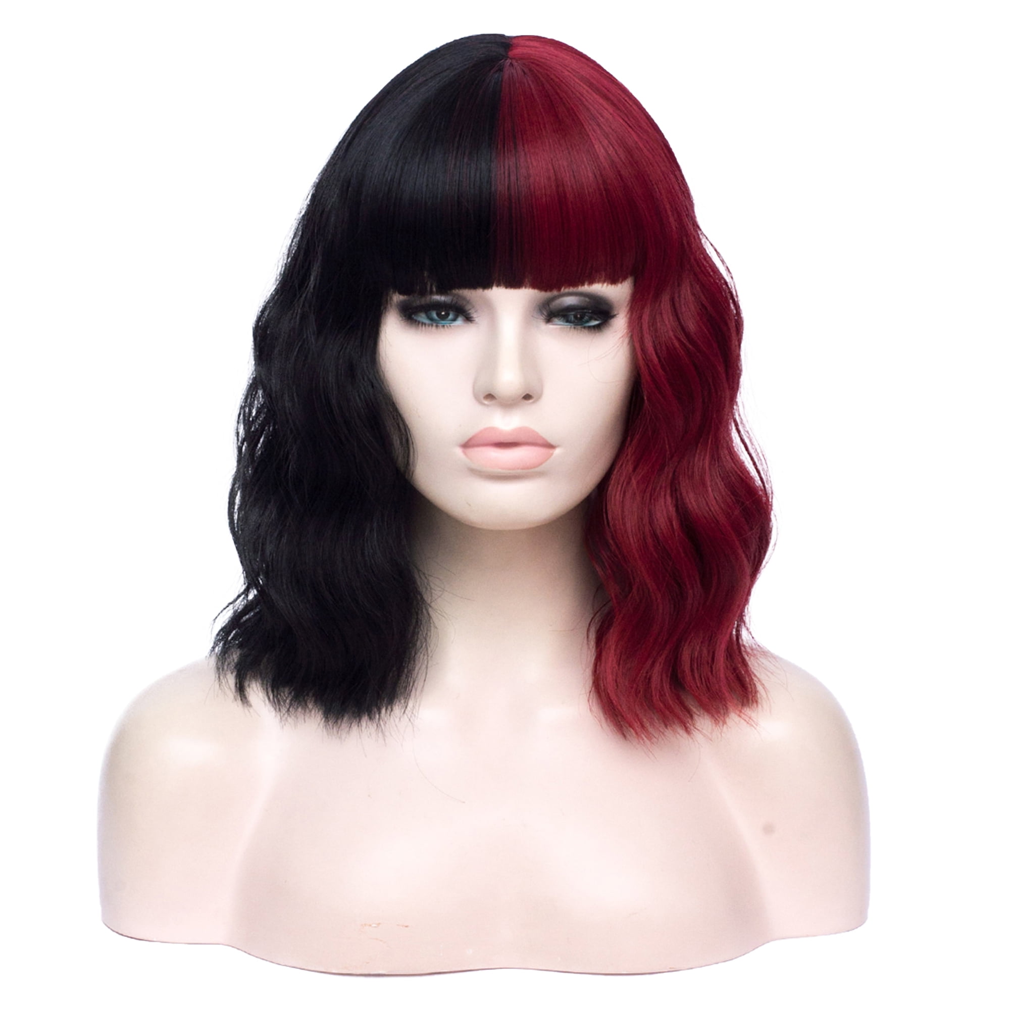 Unique Bargains Wigs for Women 16" Black Red Curly Wig with Wig Cap ...