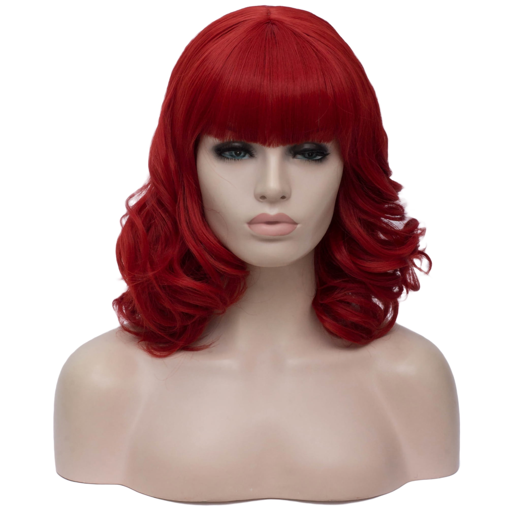Unique Bargains Wigs for Women 16" Red Curly Wig with Wig Cap Natural ...