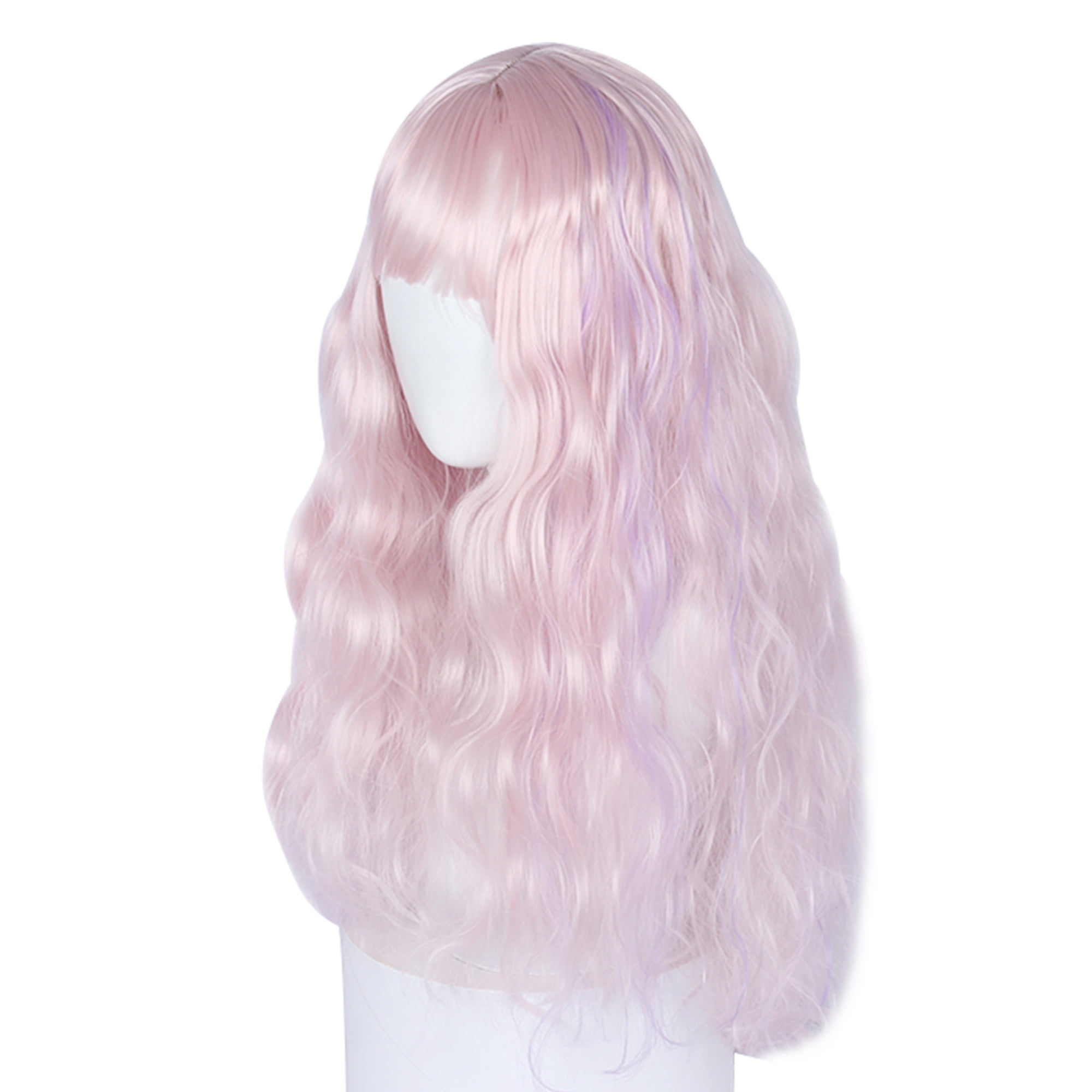 Unique Bargains Wigs for Women 26" Pink Curly Wig with Wig Cap 21.5 ...