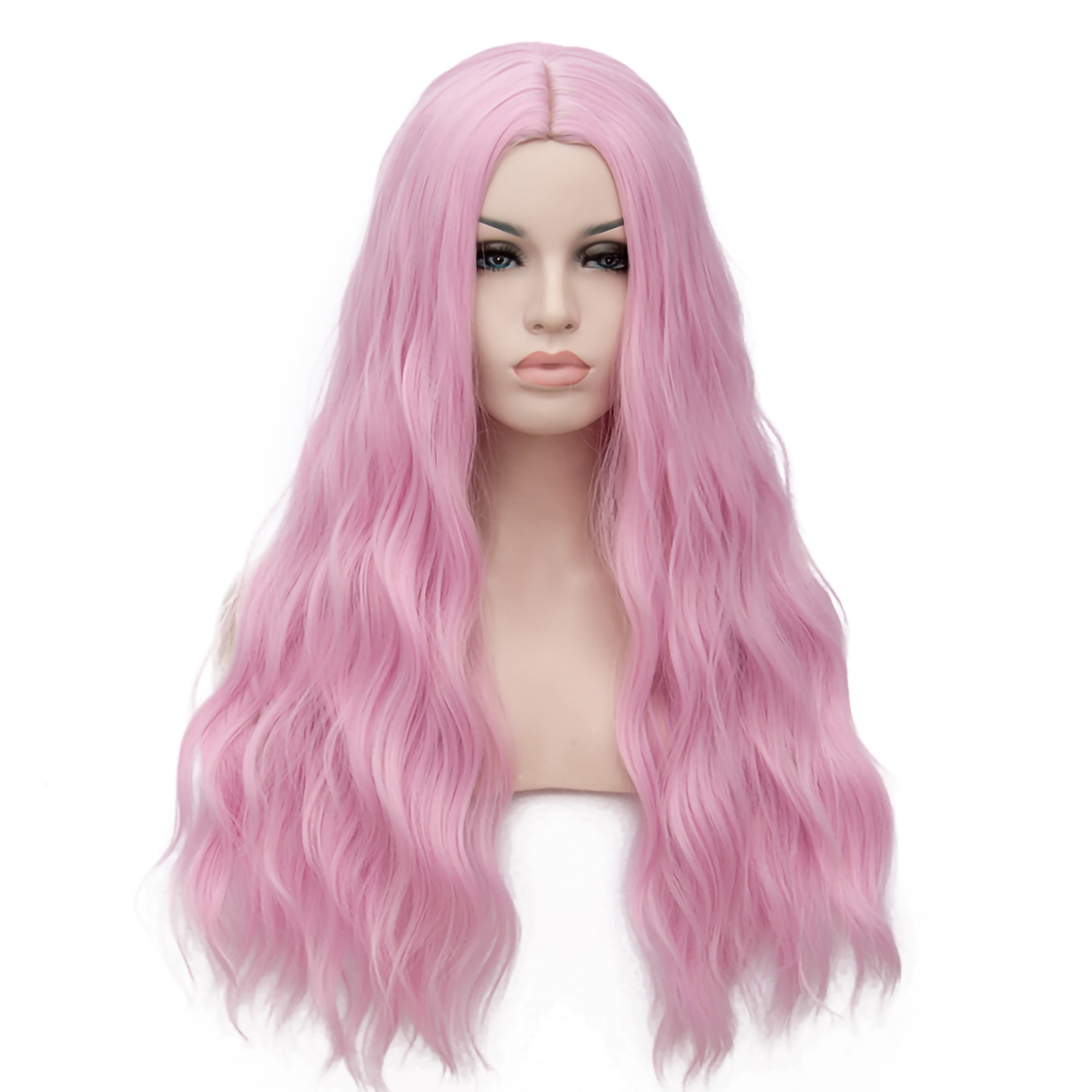 Unique Bargains Wigs for Women 28" Light Pink Curly Wig with Wig Cap ...