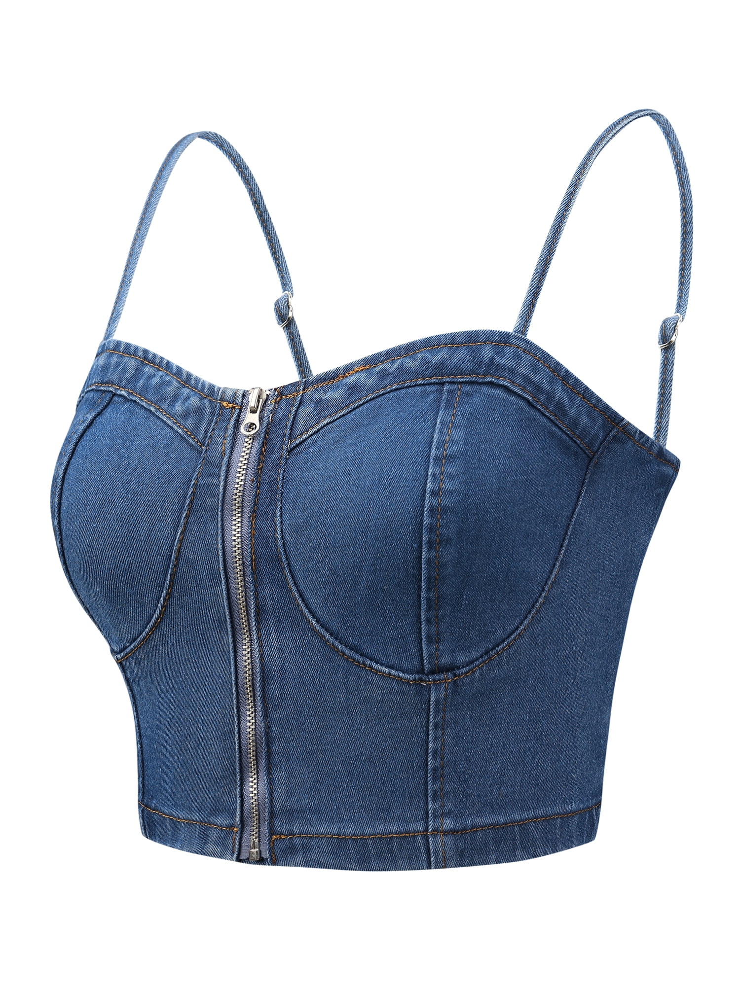 Unique Bargains Women Bustier Zip Up Adjustable Straps Jean Corset Top ...