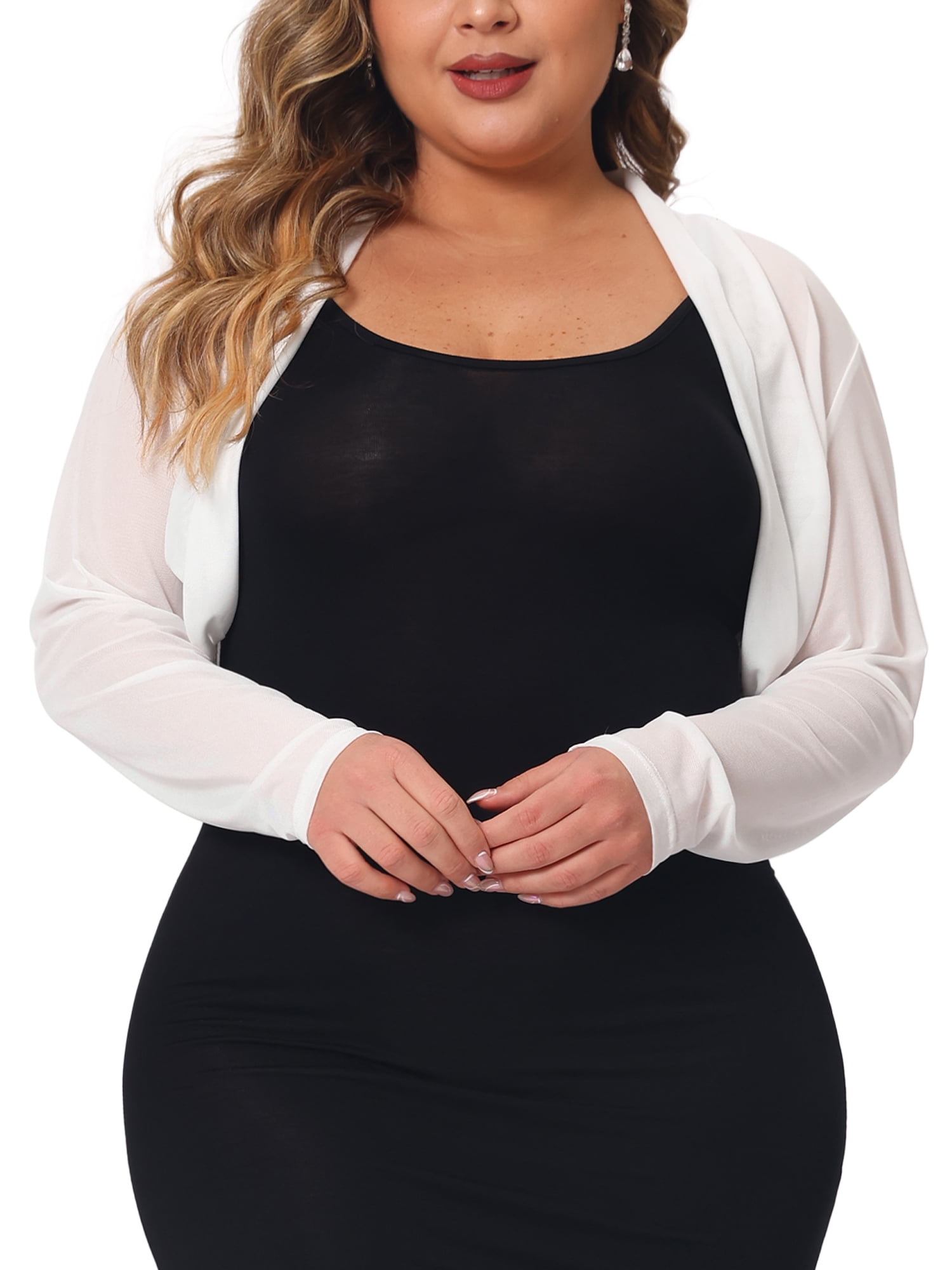 Unique Bargains Plus Size Mesh Crop Cardigan Long Sleeve Sheer Bolero ...