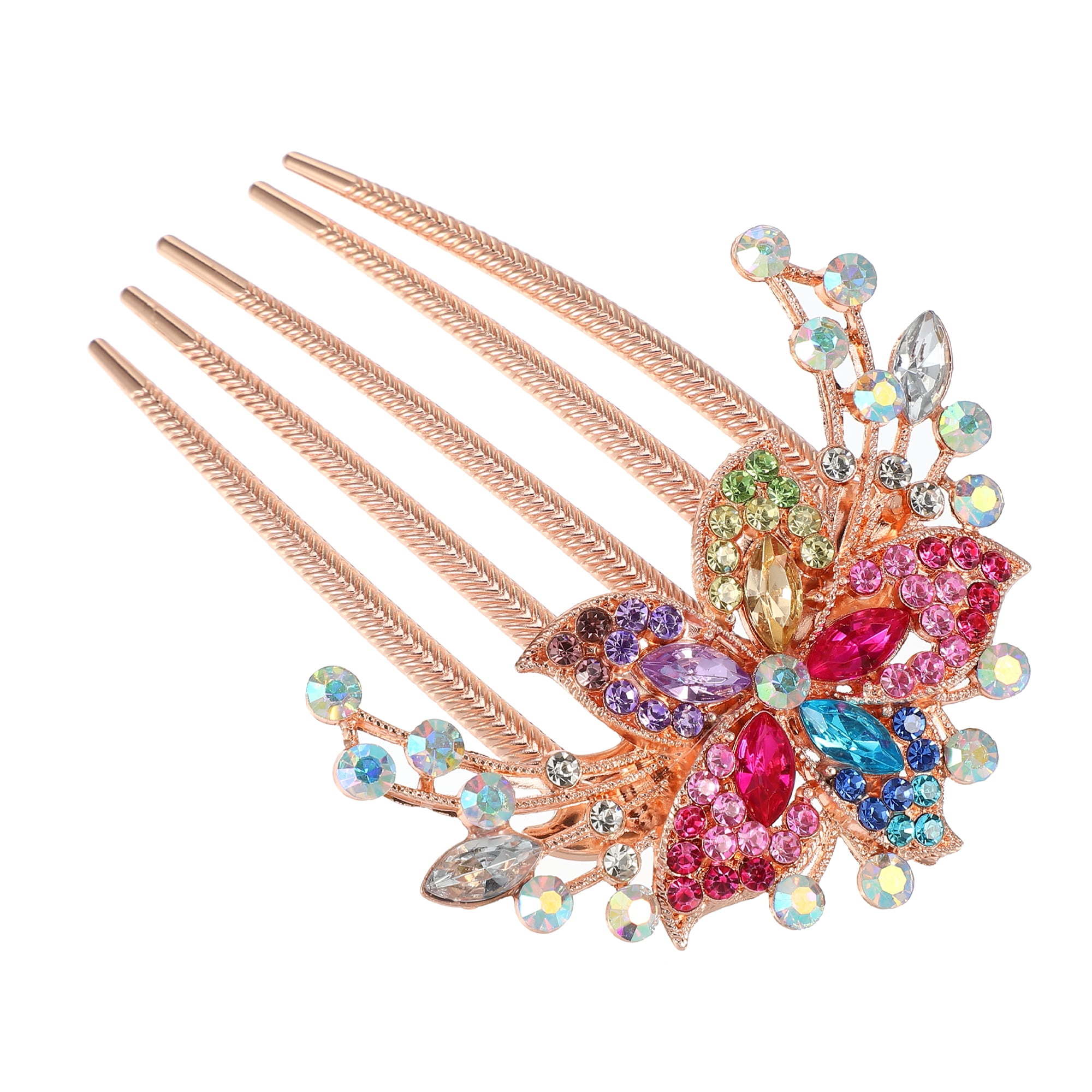 Unique Bargains Women Rhinestone Inlaid Flower Hair Comb Hair Accessory ...