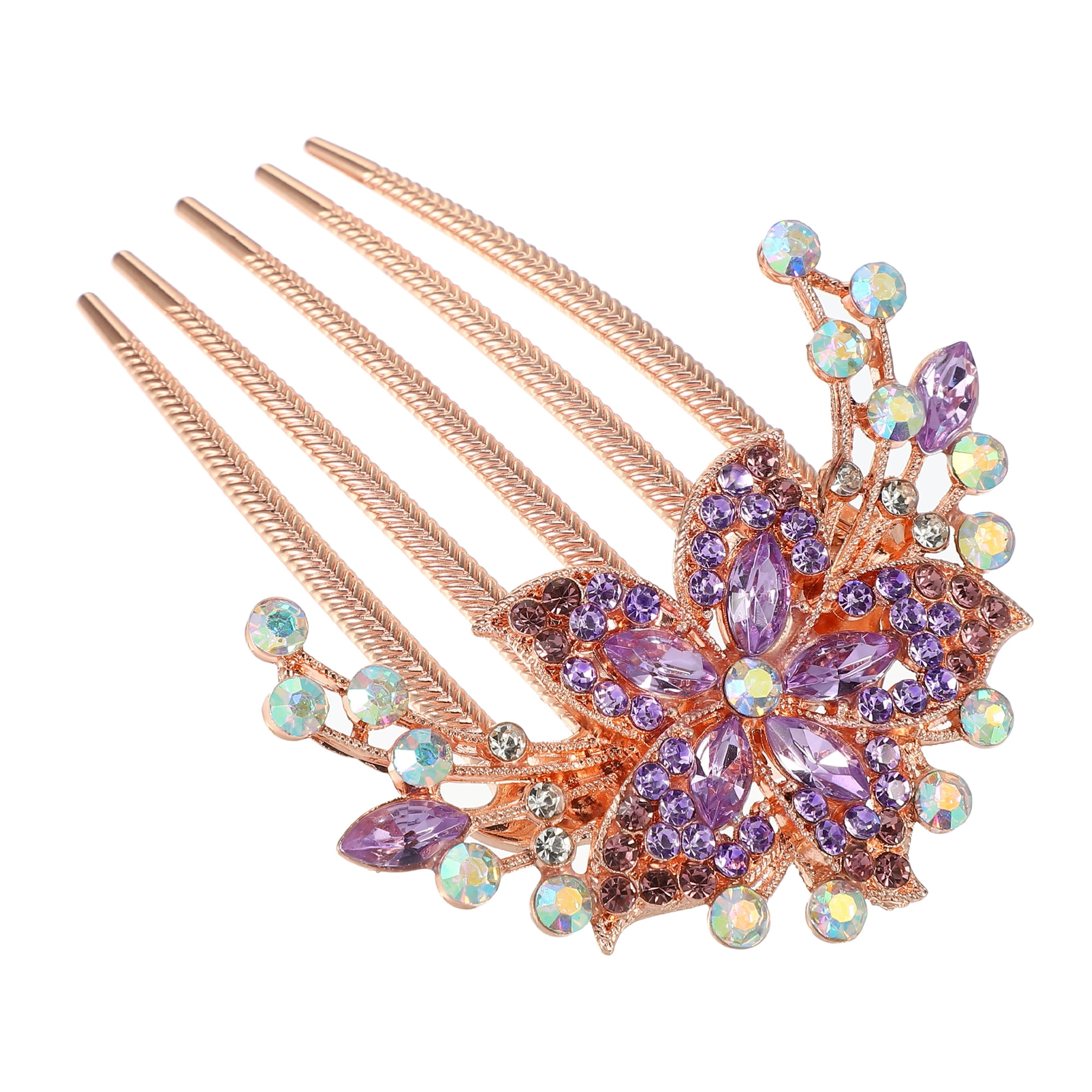 Unique Bargains Women Rhinestone Inlaid Flower Hair Comb Hairpin Hair ...