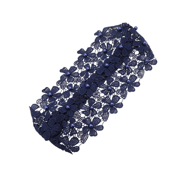 Unique Bargains Women's 1pc Fashion Faux Pearl Floral Wide Headwrap 9. ...