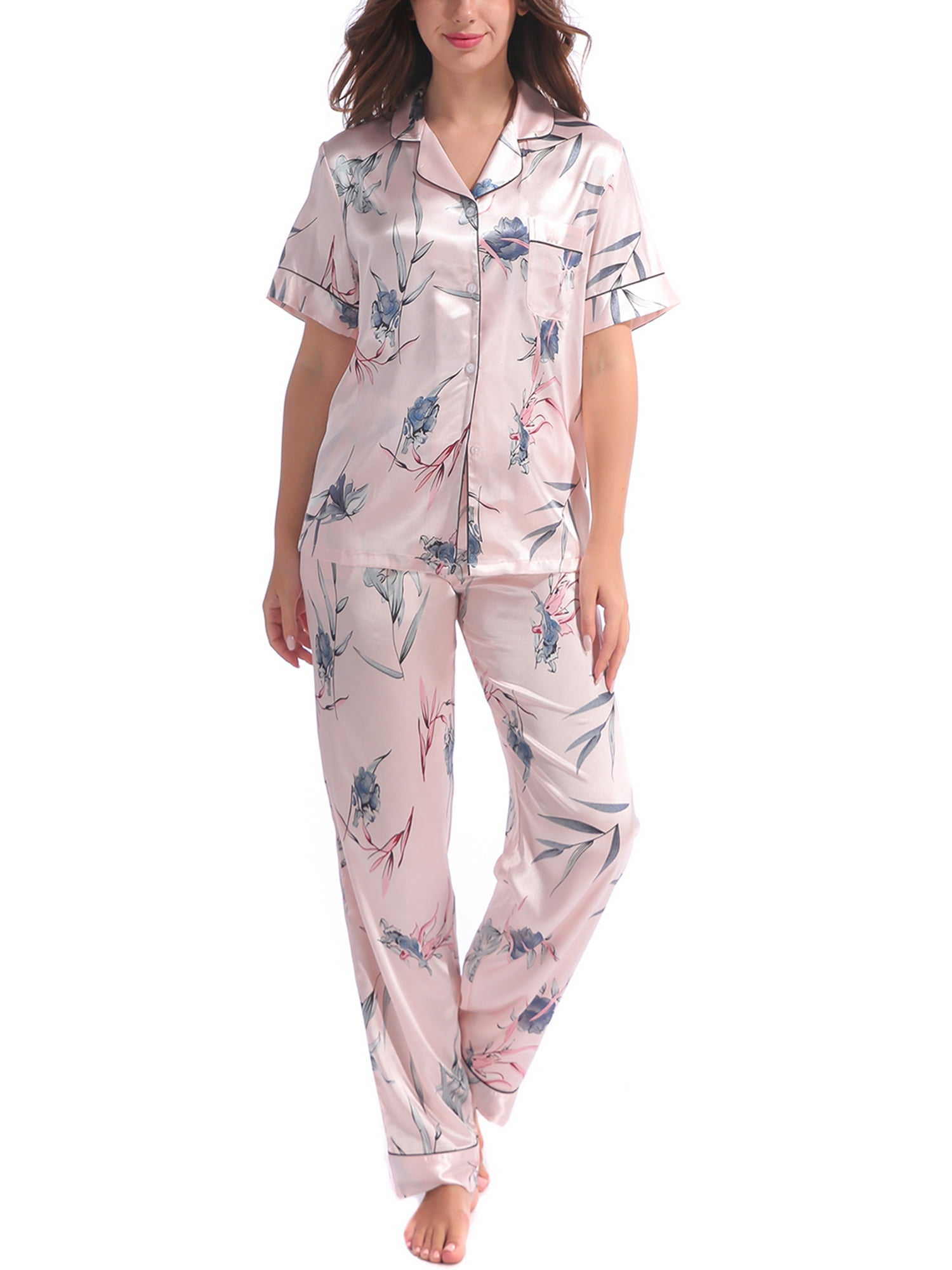 Unique Bargains Women's 2pcs Floral Button Down Pajama Set Nightwear ...