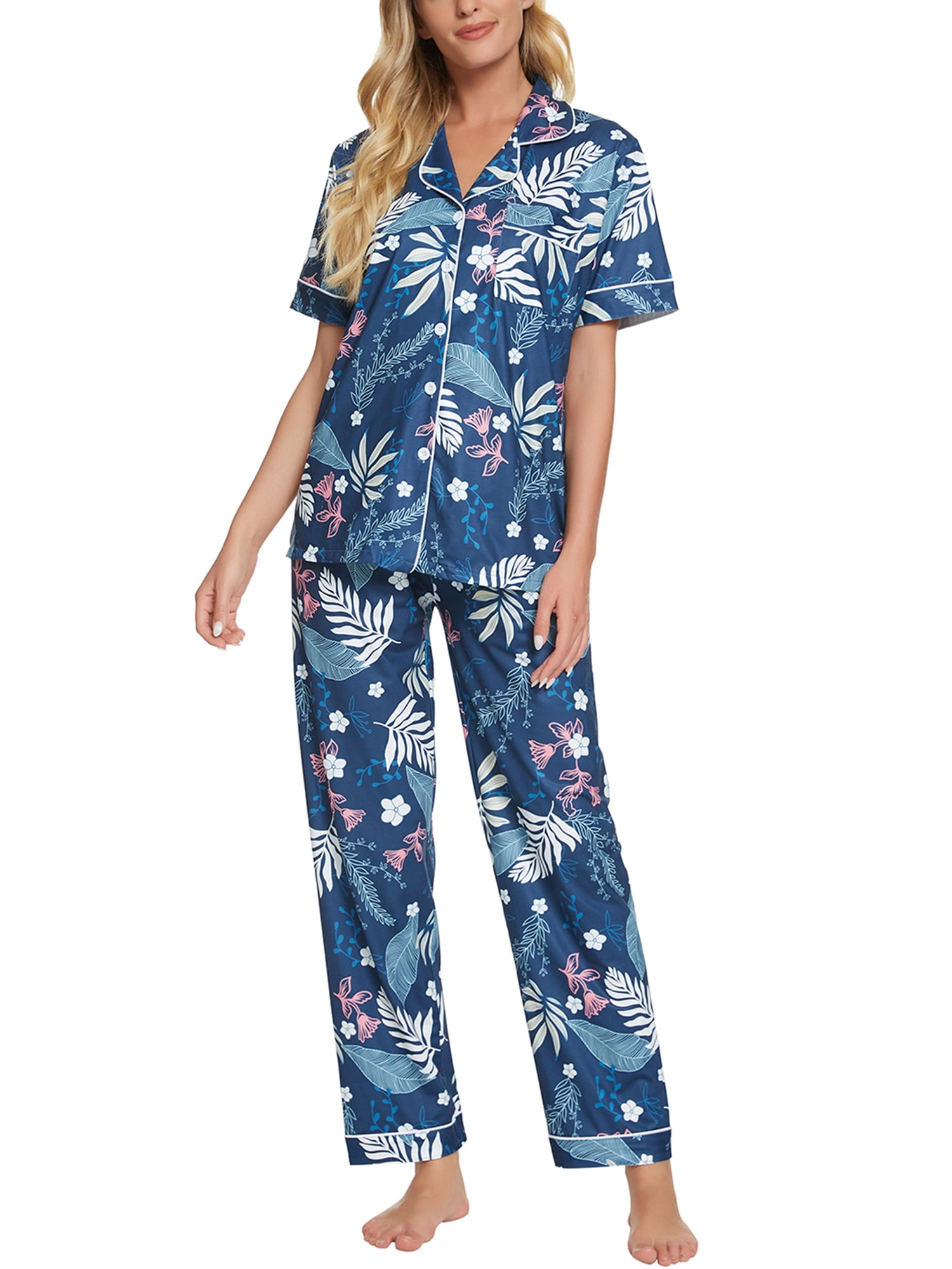 Unique Bargains Women's 2pcs Floral Button Down Pajama Set Nightwear ...