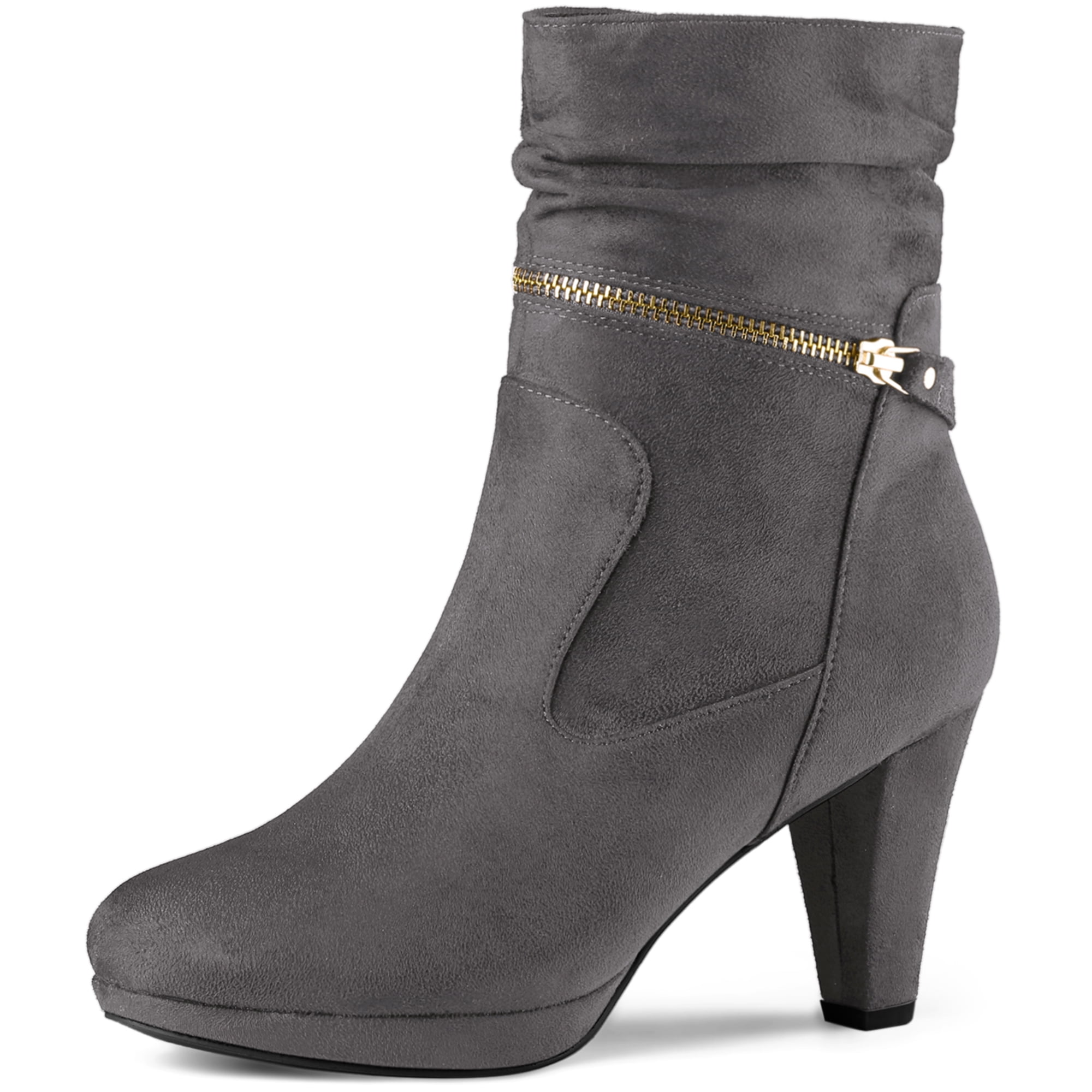 Unique Bargains Women's Ankle Zip Platform Mid Calf Block Heels Boots ...