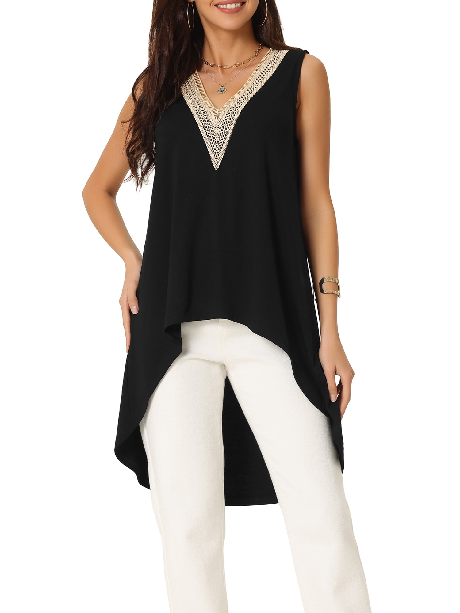 Unique Bargains Women's Asymmetrical Sleeveless V Neck High Low Hem ...