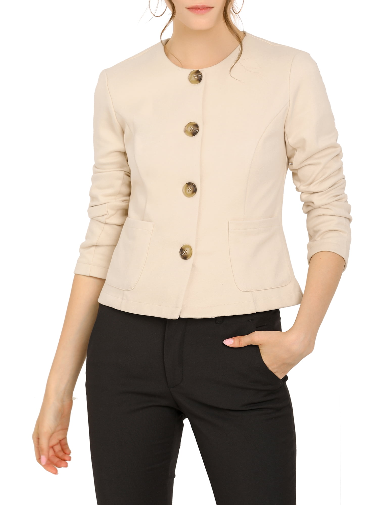 Unique Bargains Beige Blazer Jacket - XS Size - Work Office - Walmart.com
