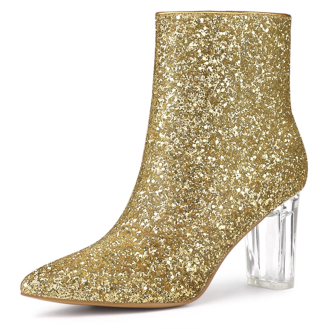 Unique Bargains Women's Clear Block Heel Glitter Prom Ankle Booties ...