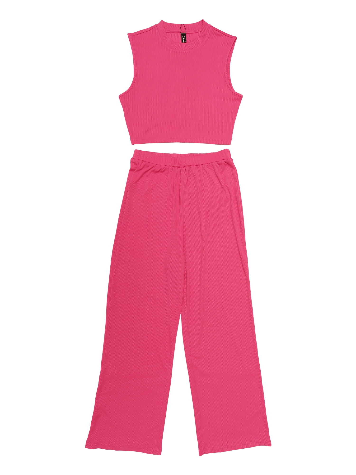 Unique Bargains Women's Crop Tank Top and Wide Leg Pants Sleeveless 2 ...