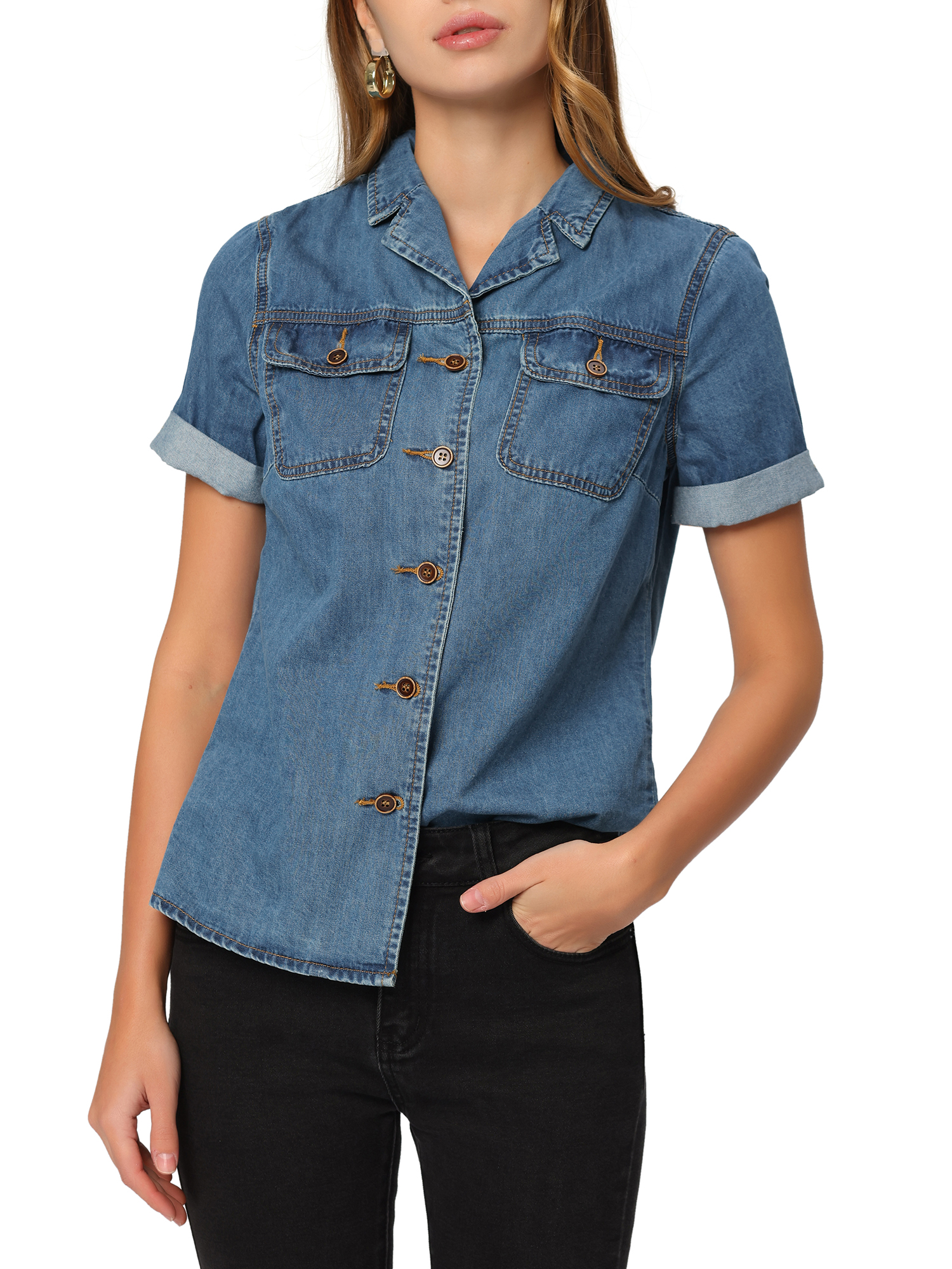 Made by Olivia Women's Office Work 3/4 Sleeve Collared Classic Fit ...