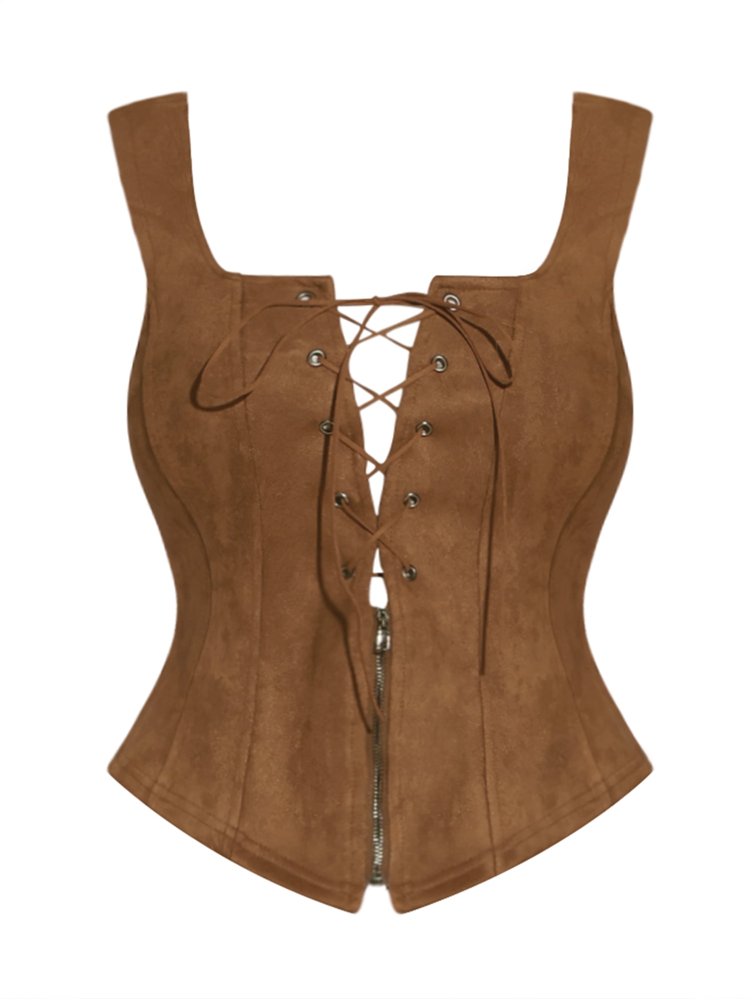 Renaissance Corset for Women's Faux Suede Vintage Sleeveless Lace Up ...