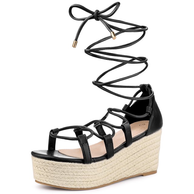 Unique Bargains Women's Lace Up Platform Wedge Heel Strappy Sandals ...