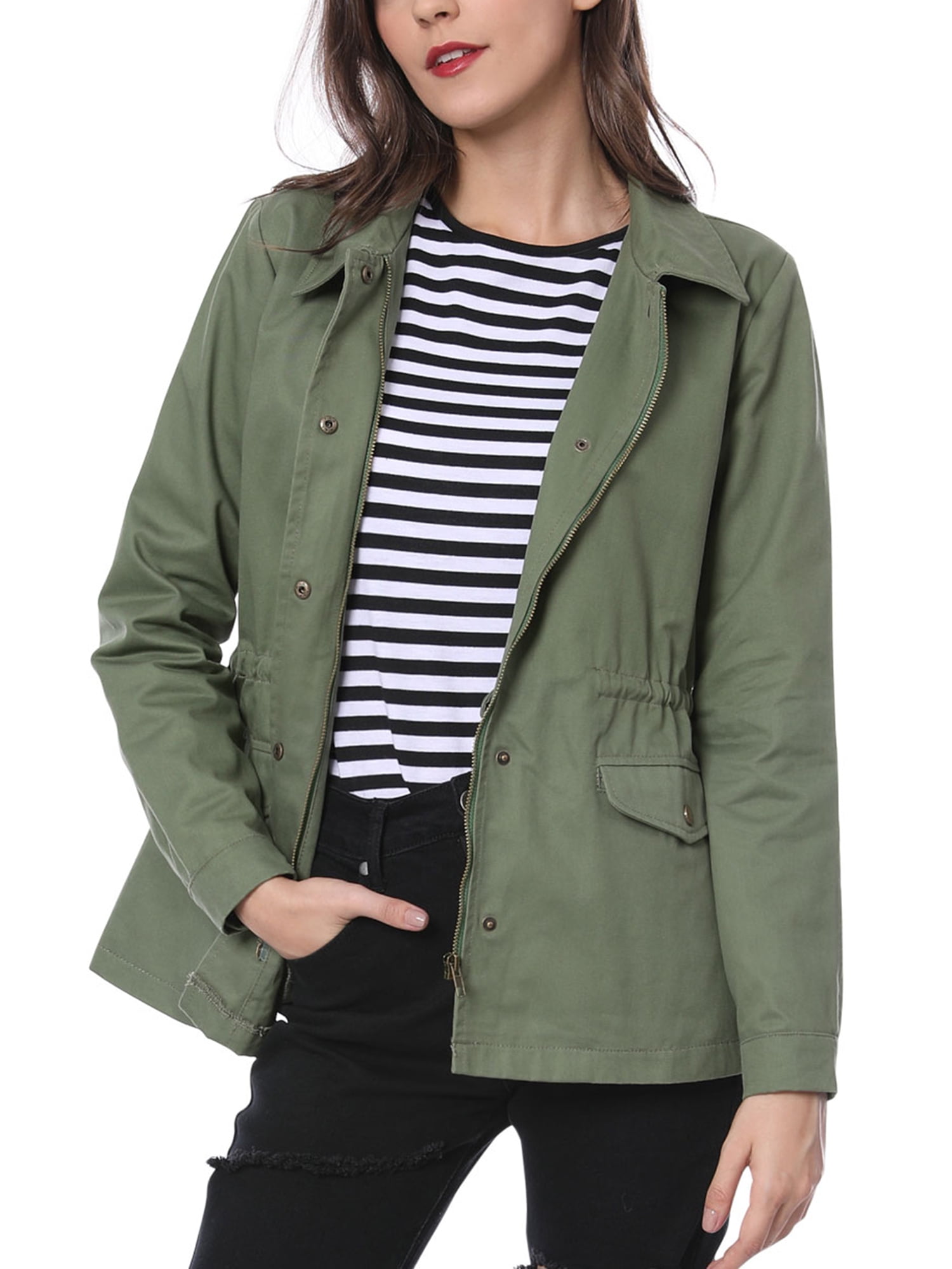 Unique Bargains Women's Lightweight Drawstring Waist Jacket - Walmart.com