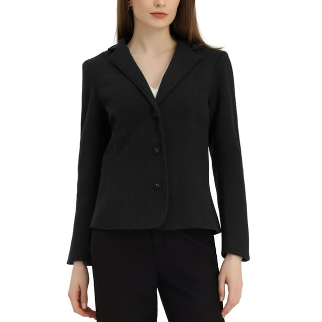 Unique Bargains Womens Long Sleeve Notched Lapel Office Work Crop