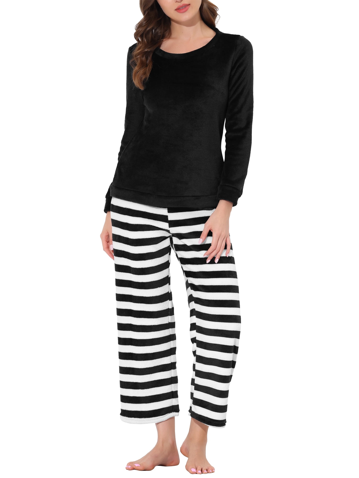 Unique Bargains Women's Lounge Long Sleeve Nightwear Warm Flannel ...