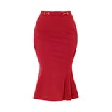 Unique Bargains Women's High Waist Fishtail Pencil Midi Skirt M Red ...