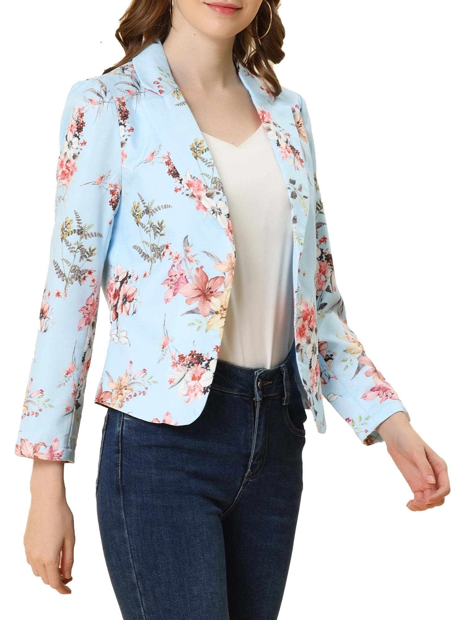 Unique Bargains Women's Notched Lapel Open Front Work Crop Blazer ...